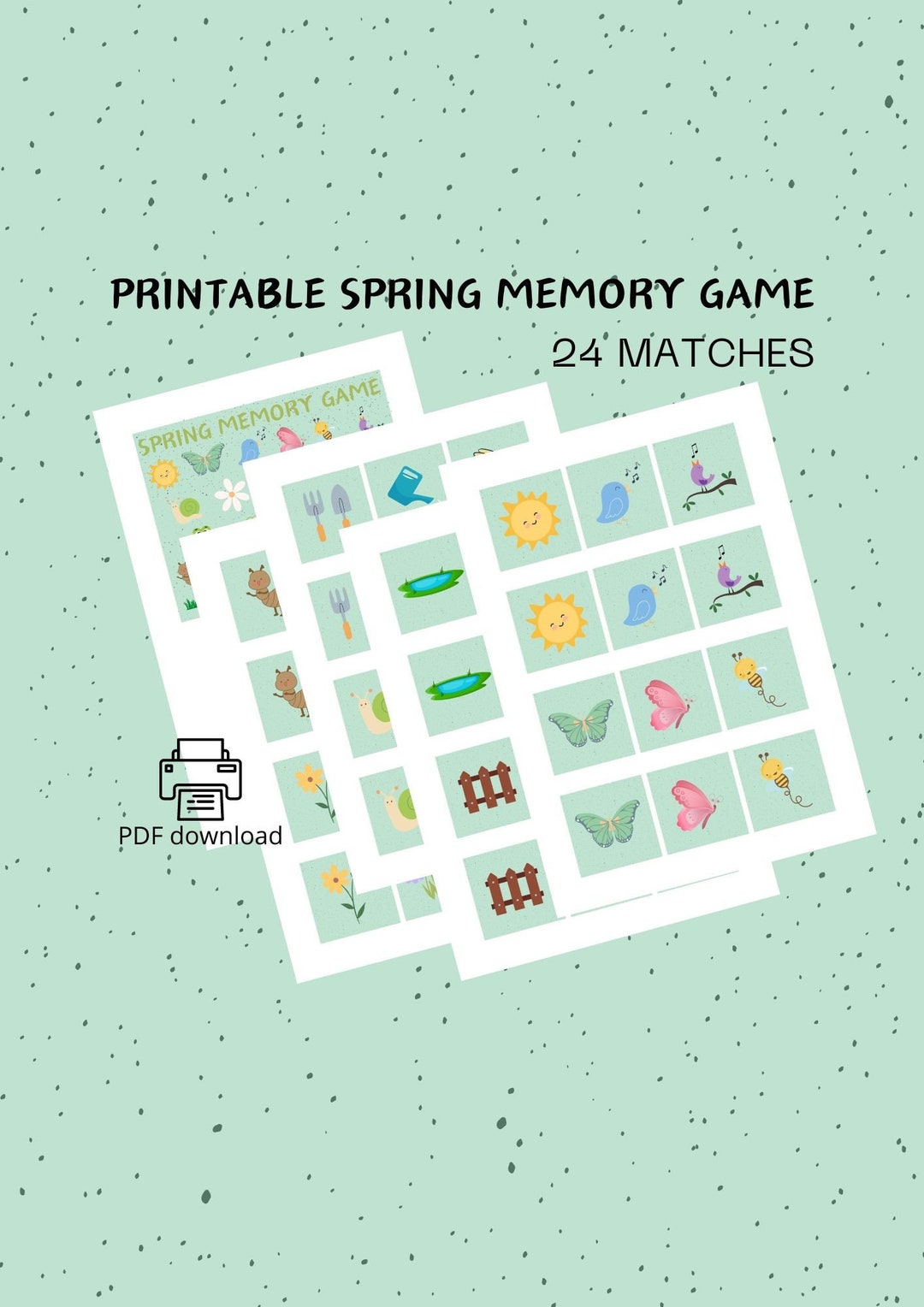 Spring Memory Game for Toddler Match Game Spring Theme - Etsy