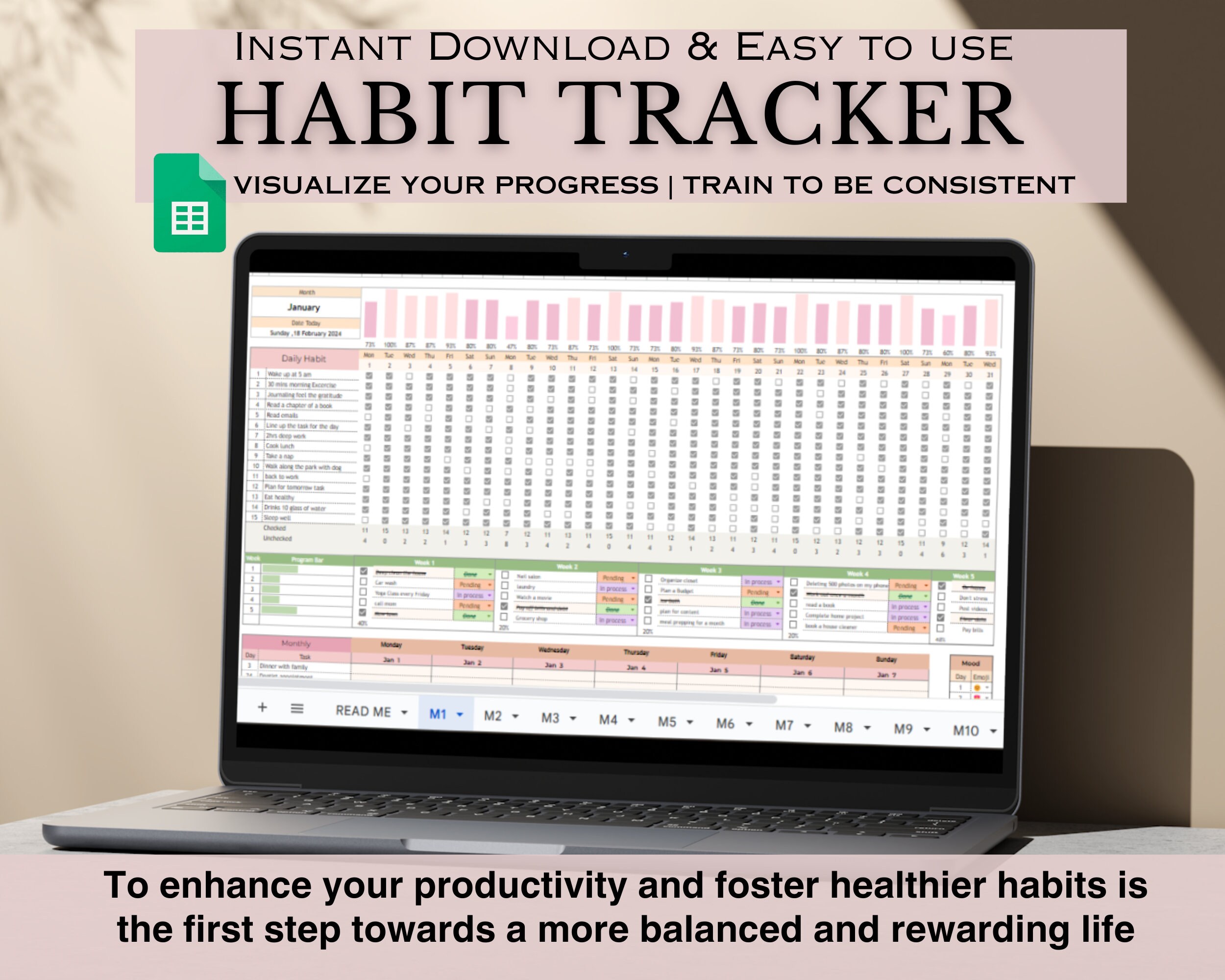 Habit Tracker Spreadsheet Digital Daily To-do List Template Habit ...