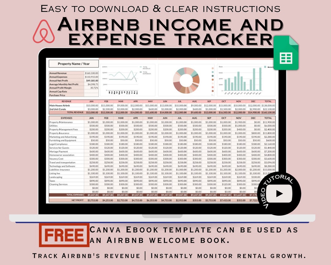 Airbnb Template Rental Property Bookkeeping Spreadsheet Income and ...