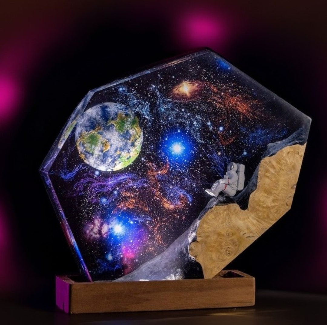 INTERSTELLAR EPOXY LAMP, Space Galaxy Resin and Wood Night Light ...