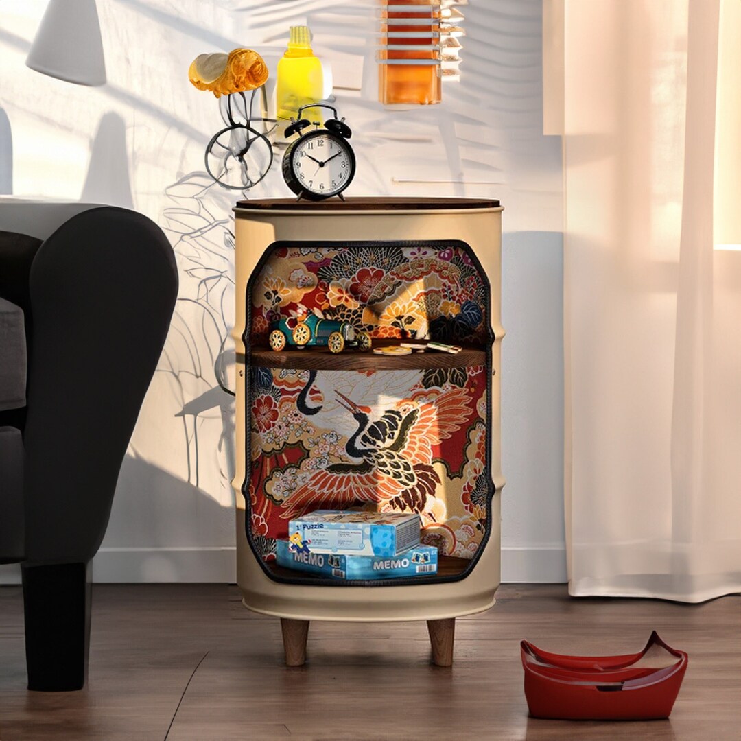 Bedside Table Bar Minibar Shelf Side Table Made From a 60L Oil Barrel ...