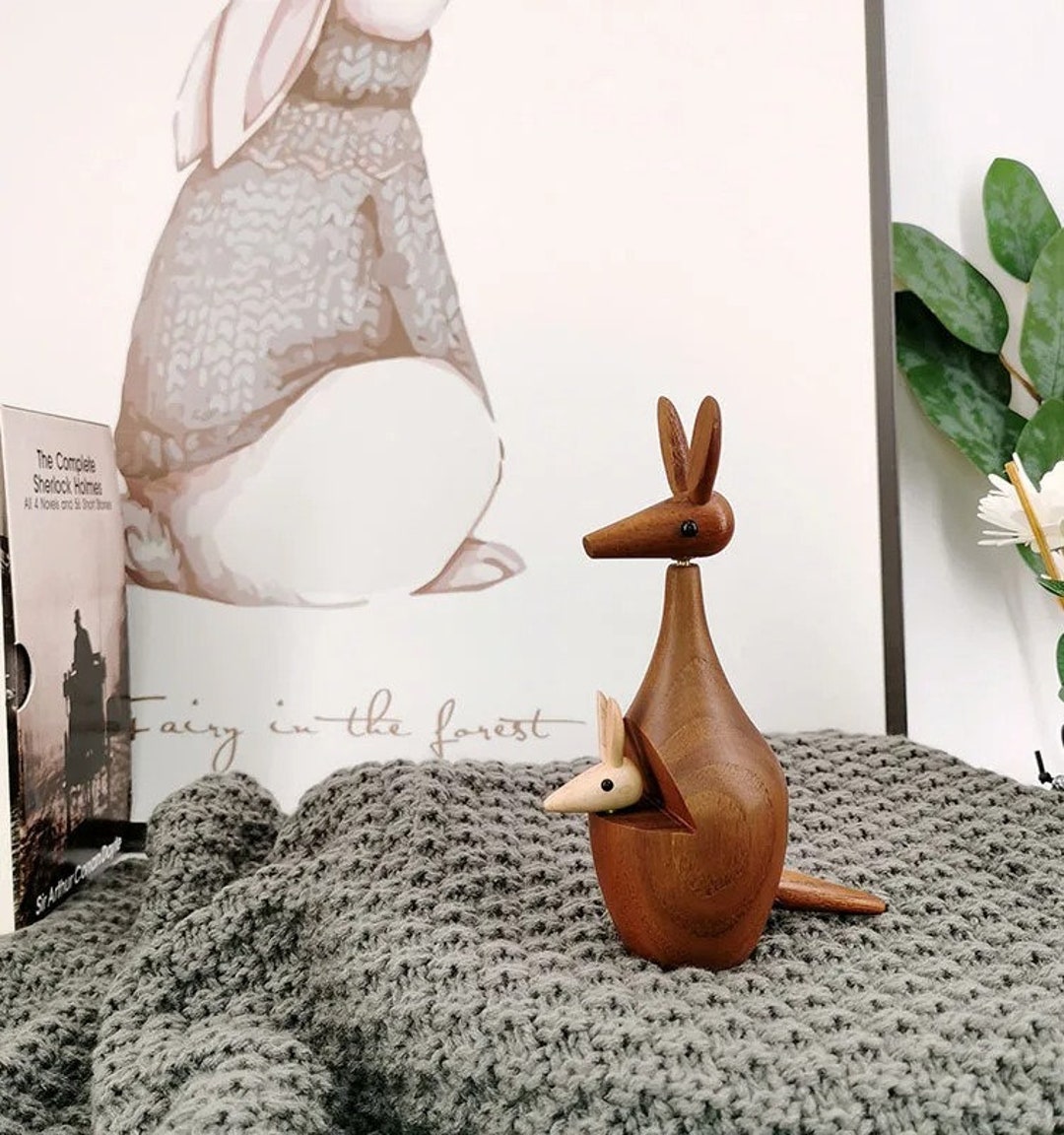 Handcrafted Teak Wood Kangaroo Whimsical Animal Decor, Perfect for Kid ...