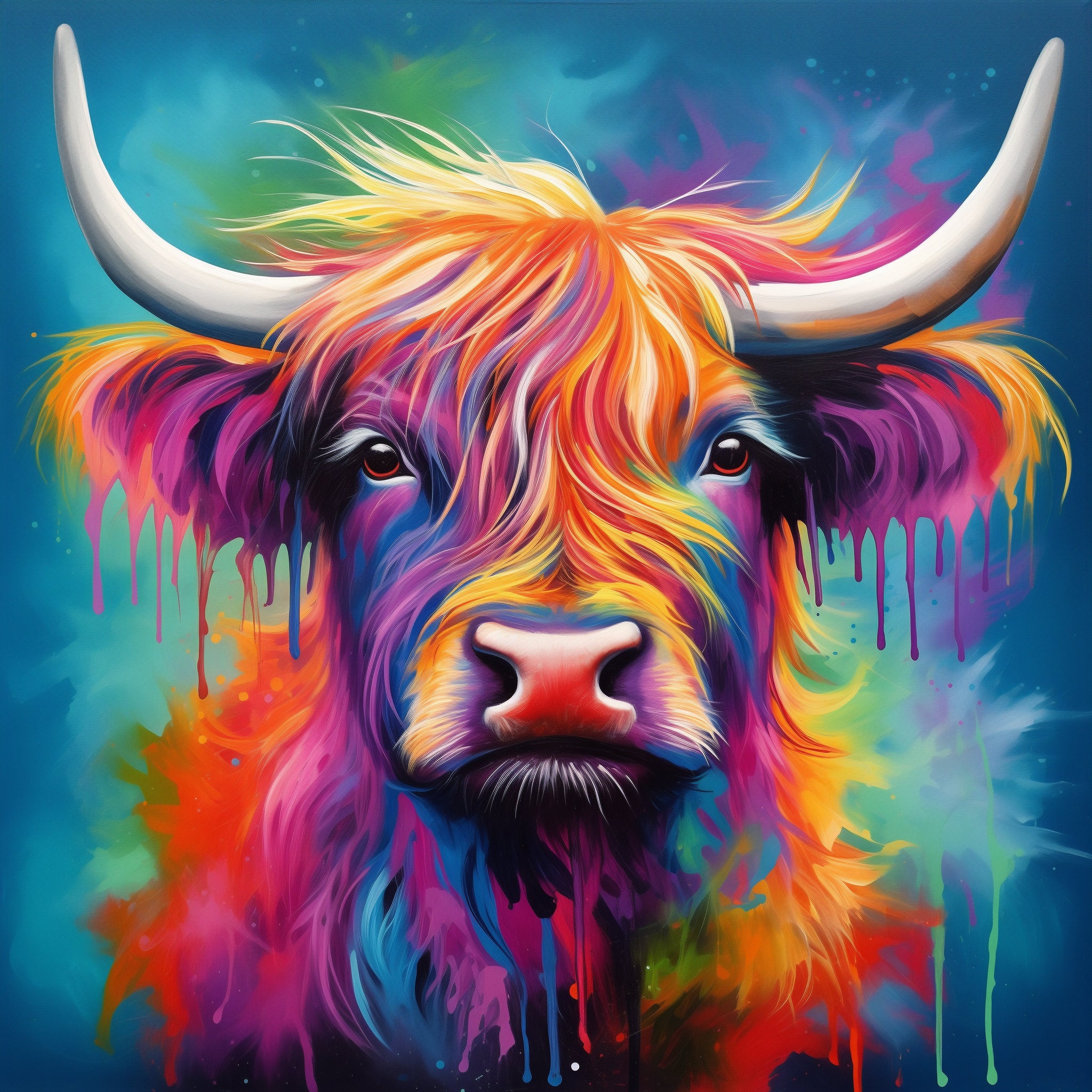 Highland Cow, Multi Coloured, Paint Splash Download - Etsy
