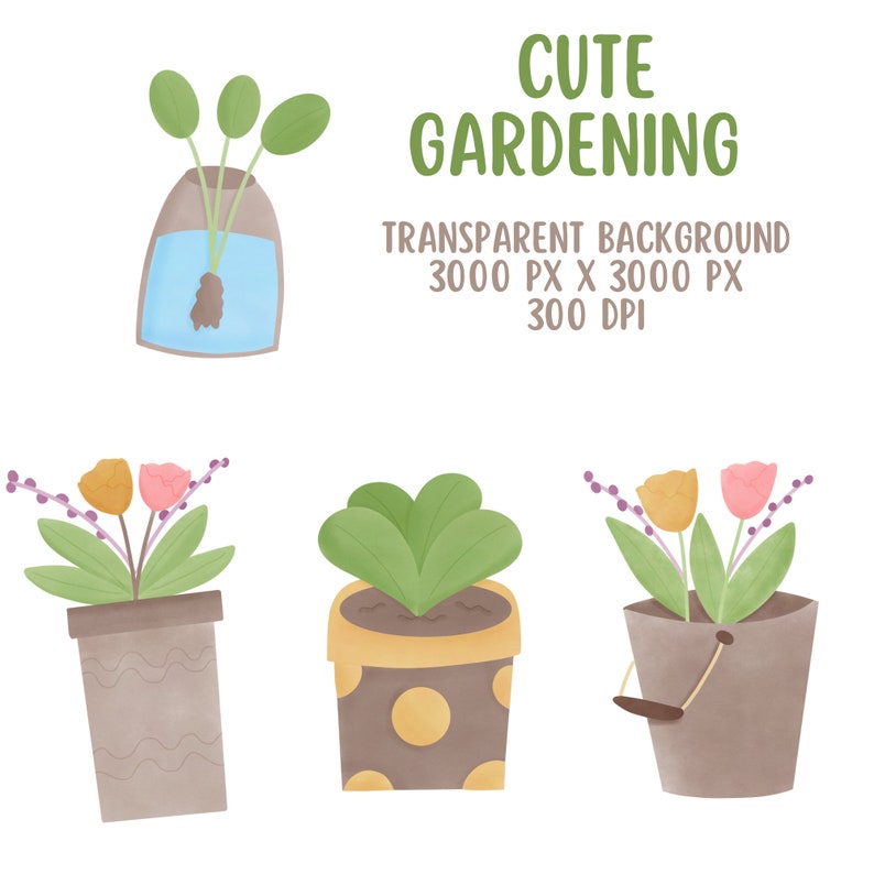 Gardening Clipart Set, Watercolor Garden, Garden Tools, Shovels, Flower ...