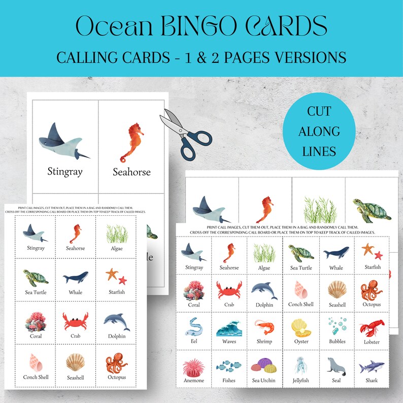 Ocean Bingo, Under the Sea Bingo, 30 Printable Ocean Bingo Cards, Ocean ...