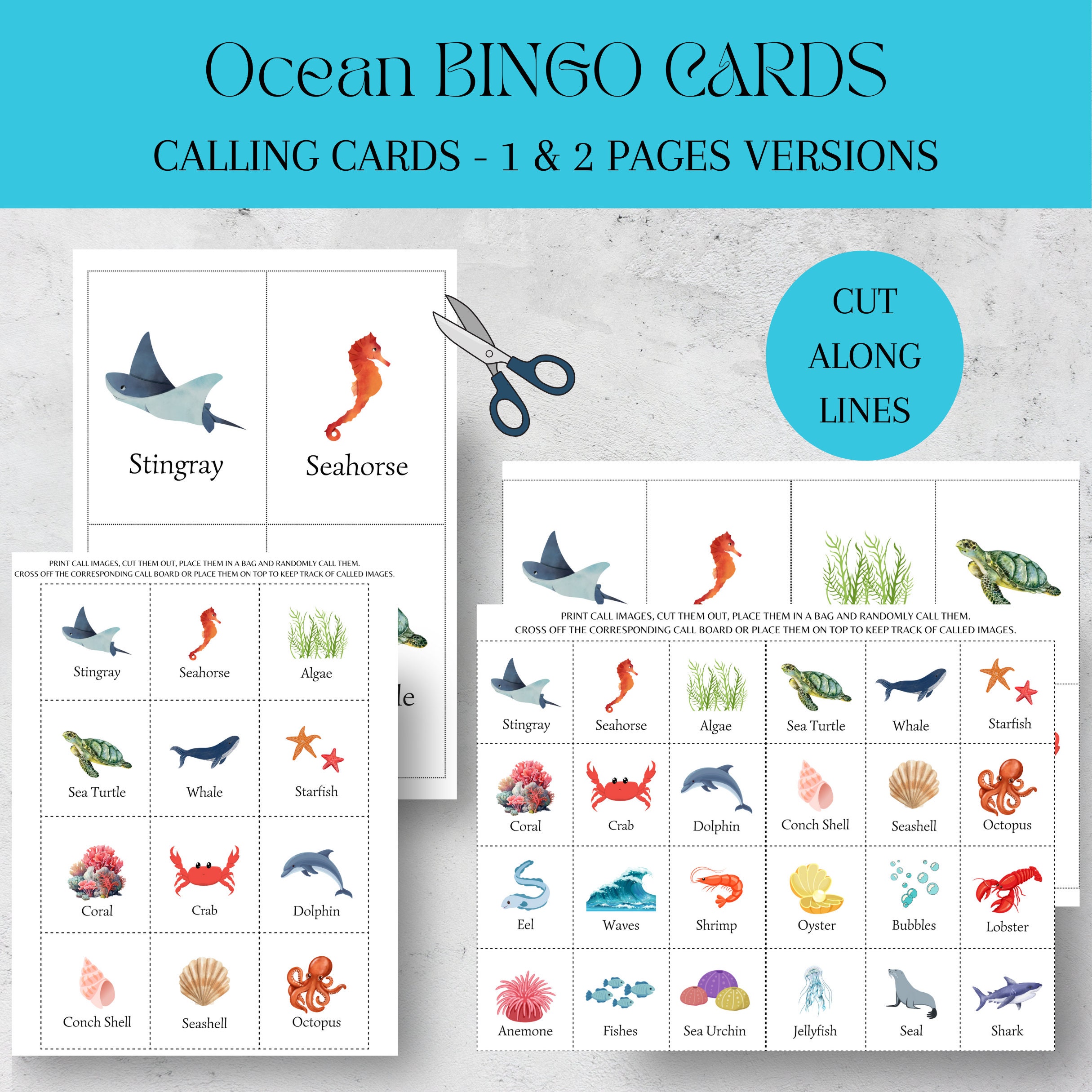 Ocean Bingo, Under the Sea Bingo, 30 Printable Ocean Bingo Cards, Ocean ...