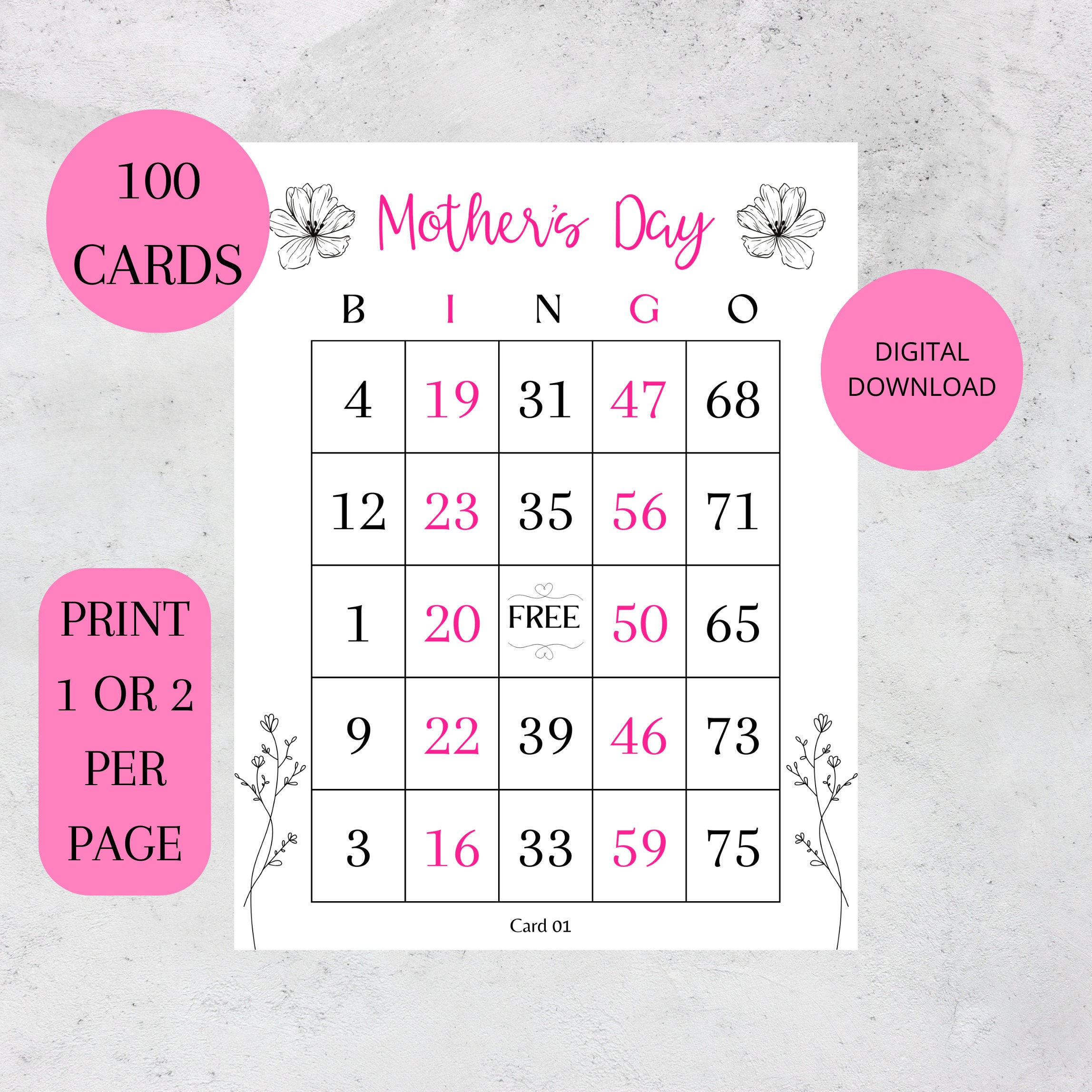 Mother's Day Bingo, 100 Mother's Day Bingo Cards, Printable Mother's ...