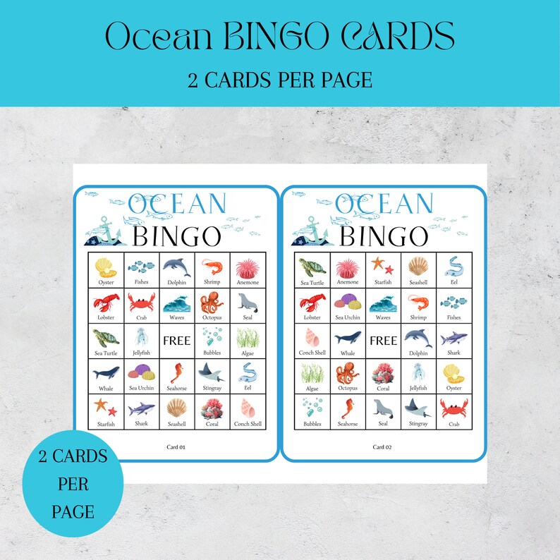 Ocean Bingo, Under the Sea Bingo, 30 Printable Ocean Bingo Cards, Ocean ...