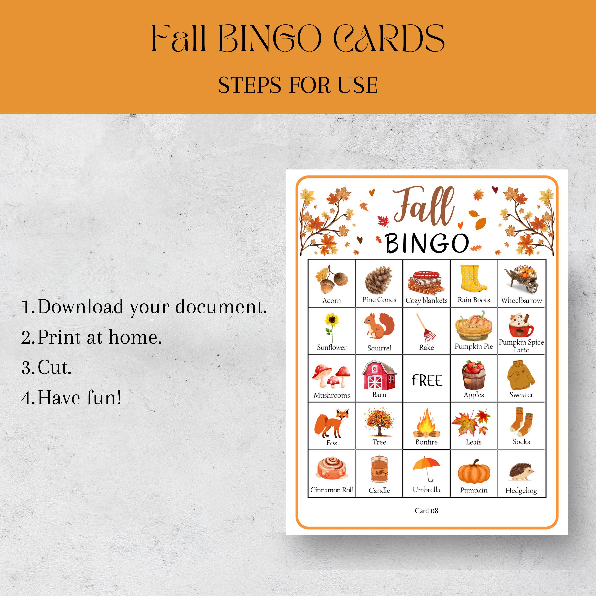 Fall Bingo, 30 Fall Bingo Cards, Fall Picture Bingo, Autumn Bingo ...