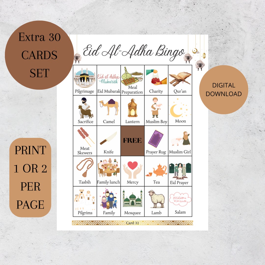 Eid Al-adha Bingo Cards, EXTRA 30 Printable Bingo Cards SET, Printable ...