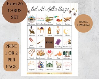 Eid Al-adha Bingo Cards, 30 Printable Bingo Cards, Printable Bingo, Eid ...