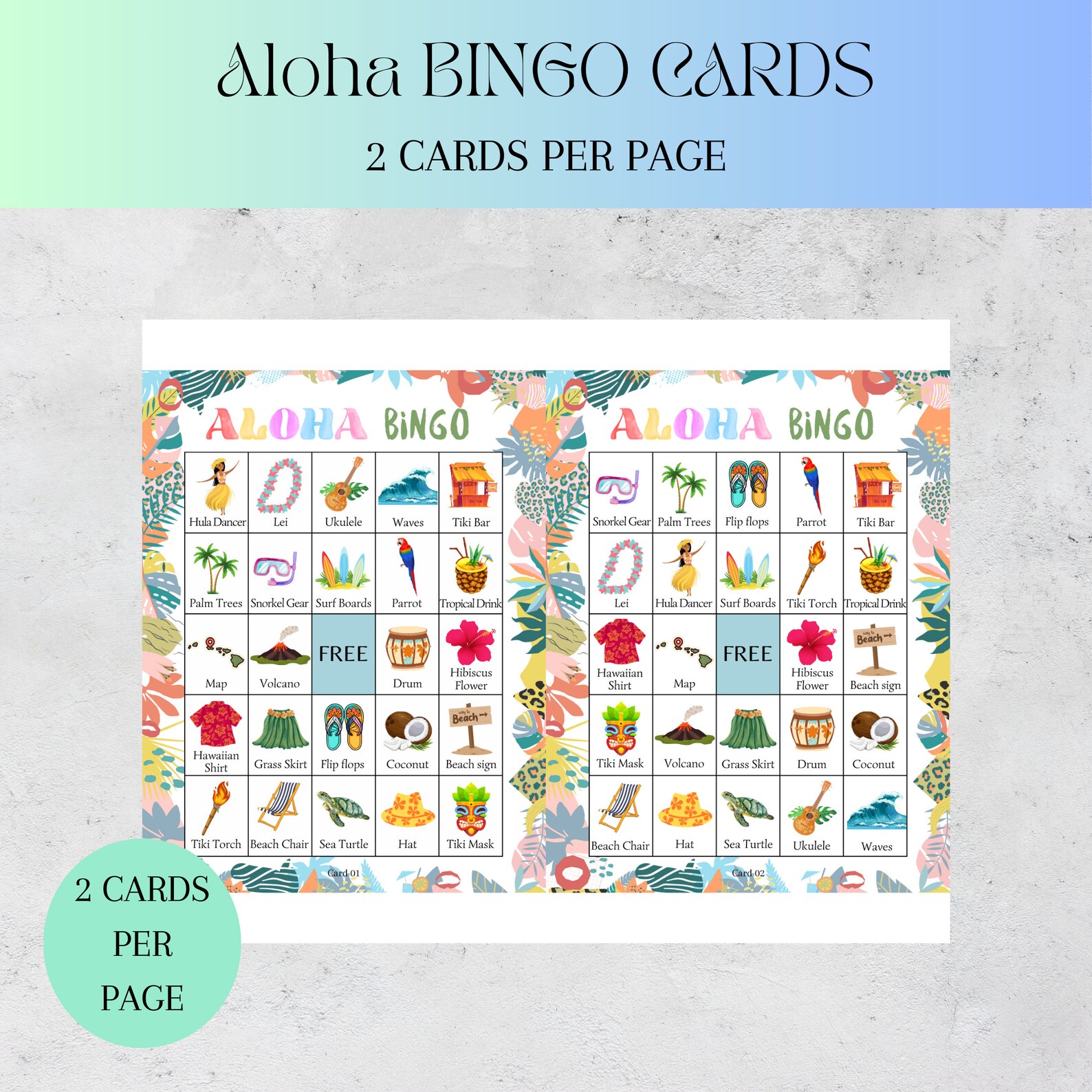 Aloha Bingo, Luau Bingo, Hawaiian Bingo, 30 Printable Luau Bingo Cards ...