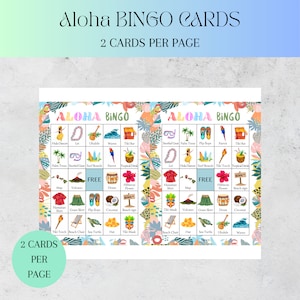 Aloha Bingo, Luau Bingo, Hawaiian Bingo, 30 Printable Luau Bingo Cards ...