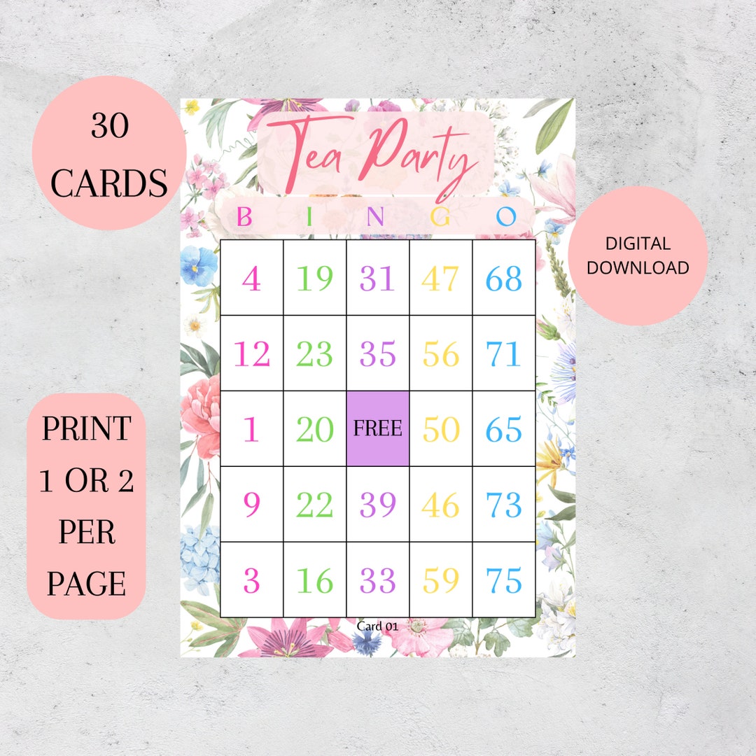 Tea Party Bingo, 30 Printable Tea Party Bingo Cards, Tea Party Game ...