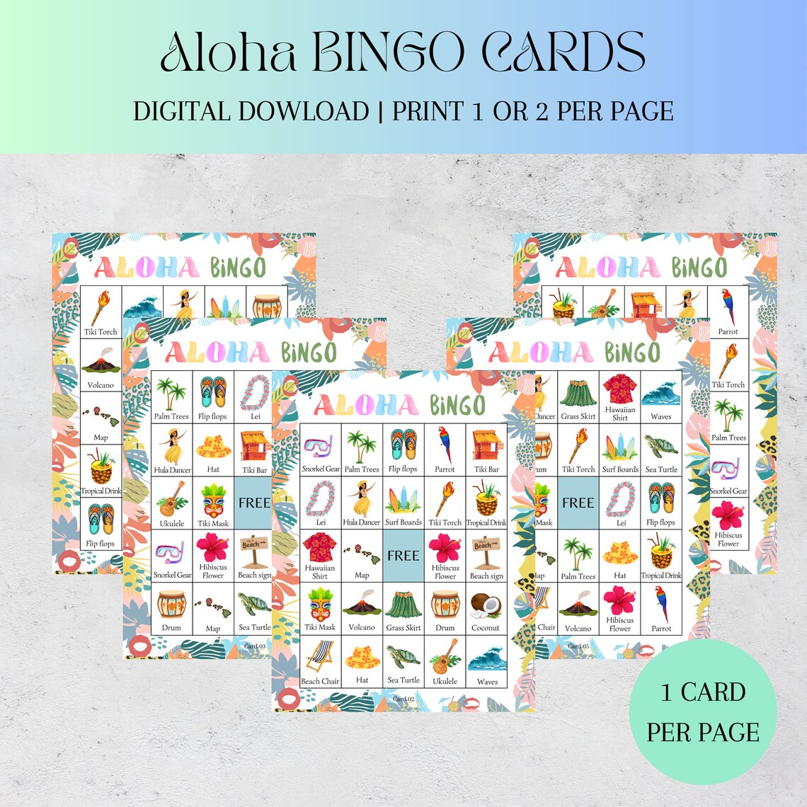 Aloha Bingo, Luau Bingo, Hawaiian Bingo, 30 Printable Luau Bingo Cards ...