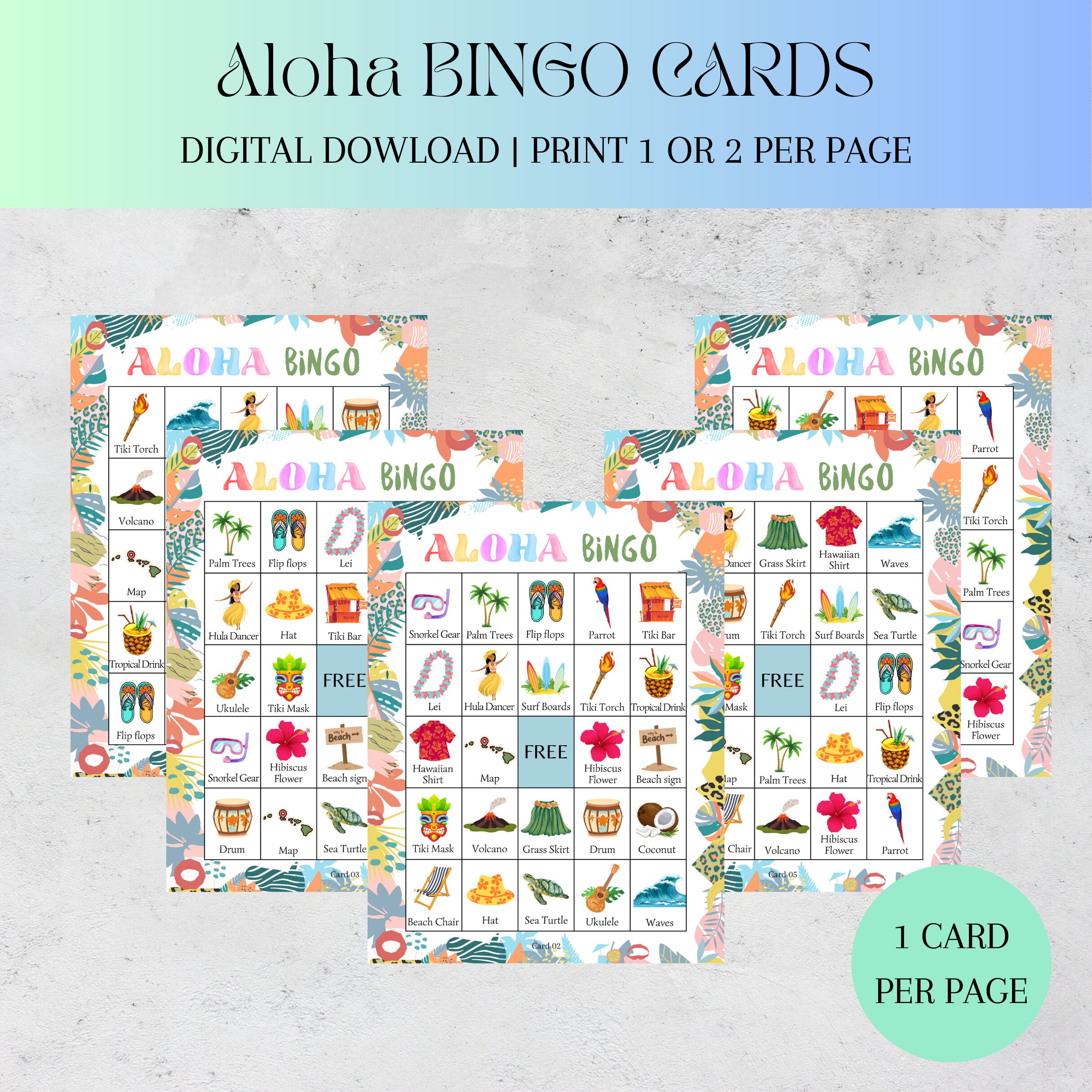 Aloha Bingo, Luau Bingo, Hawaiian Bingo, 30 Printable Luau Bingo Cards ...