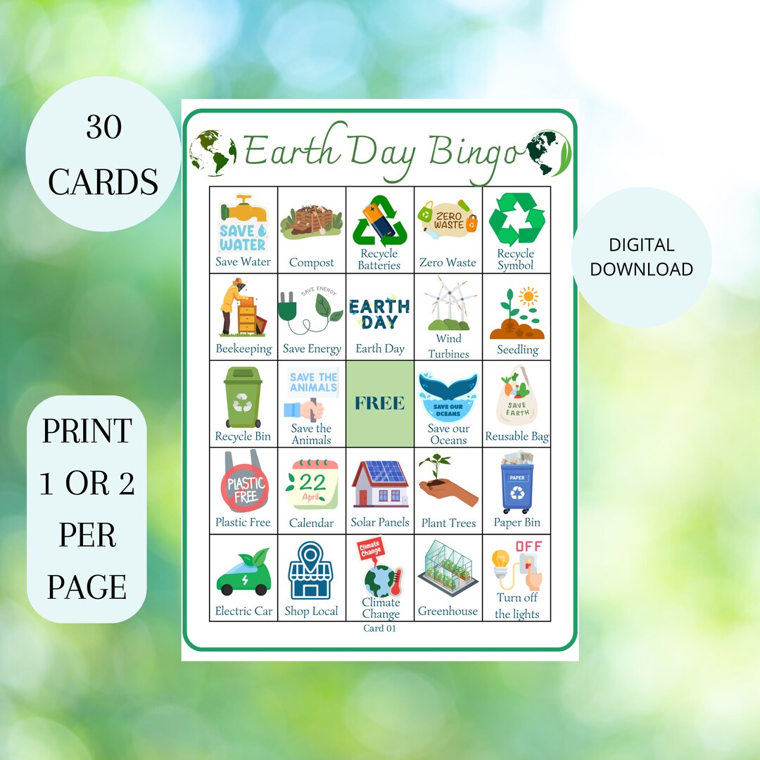 Earth Day Bingo, Earth Day Game, Earth Day Party Activity, Earth Day ...