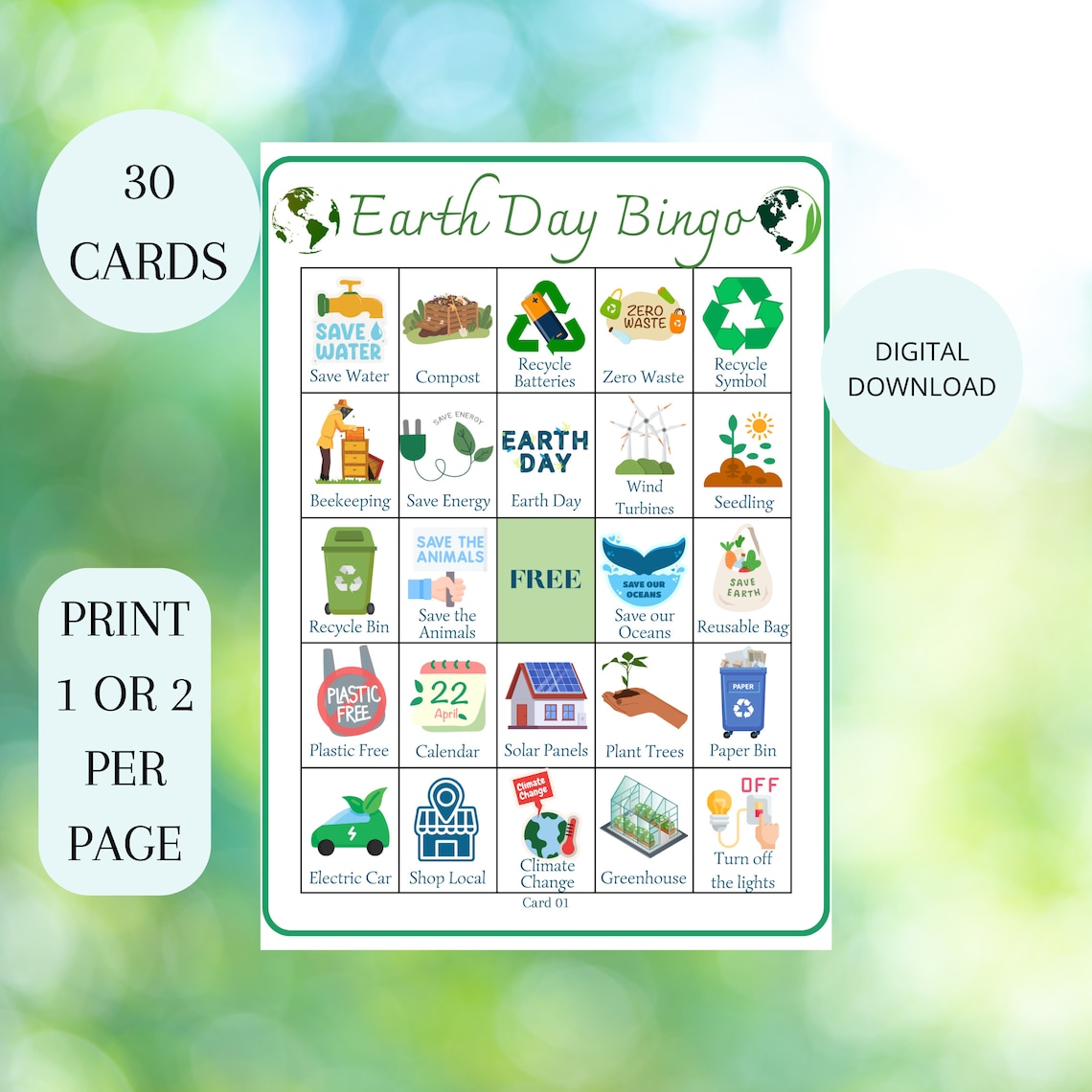 Earth Day Bingo, Earth Day Game, Earth Day Party Activity, Earth Day ...