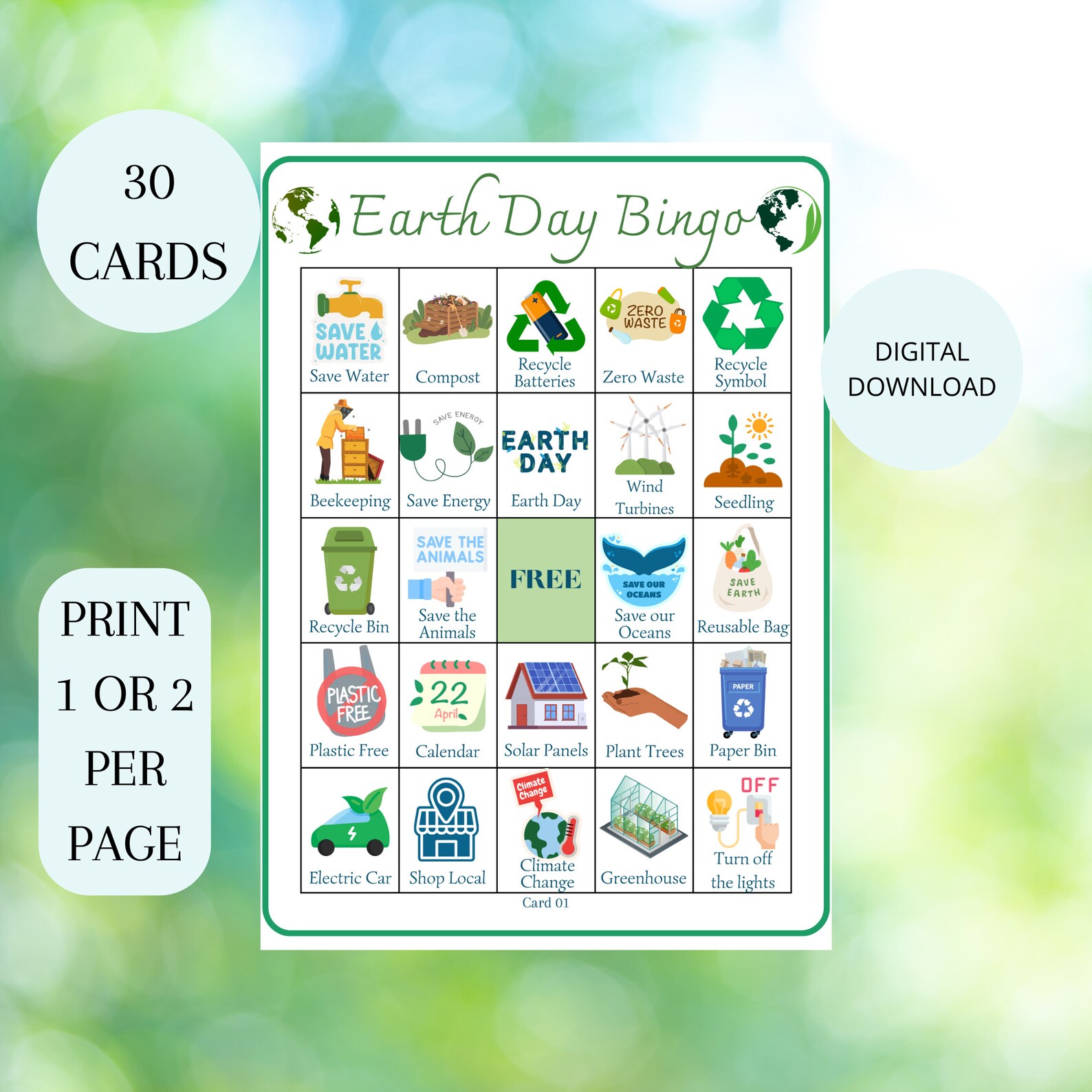Earth Day Bingo, Earth Day Game, Earth Day Party Activity, Earth Day ...