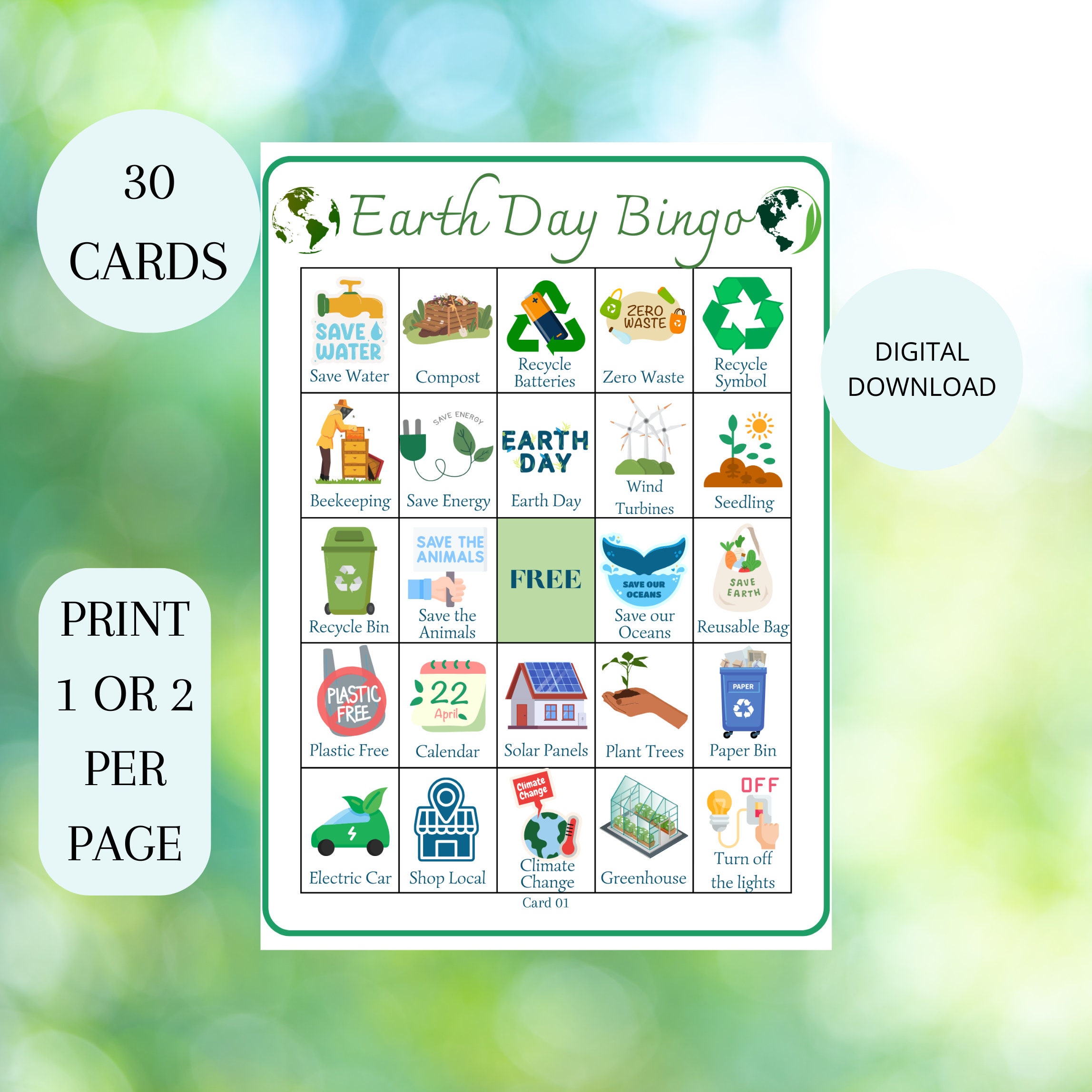 Earth Day Bingo, Earth Day Game, Earth Day Party Activity, Earth Day ...