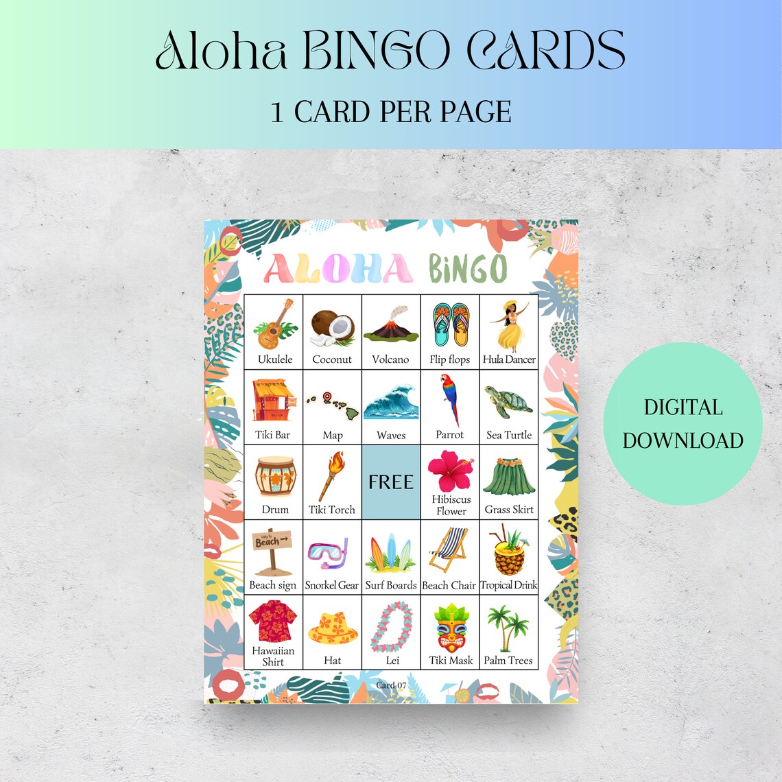 Aloha Bingo, Luau Bingo, Hawaiian Bingo, 30 Printable Luau Bingo Cards ...