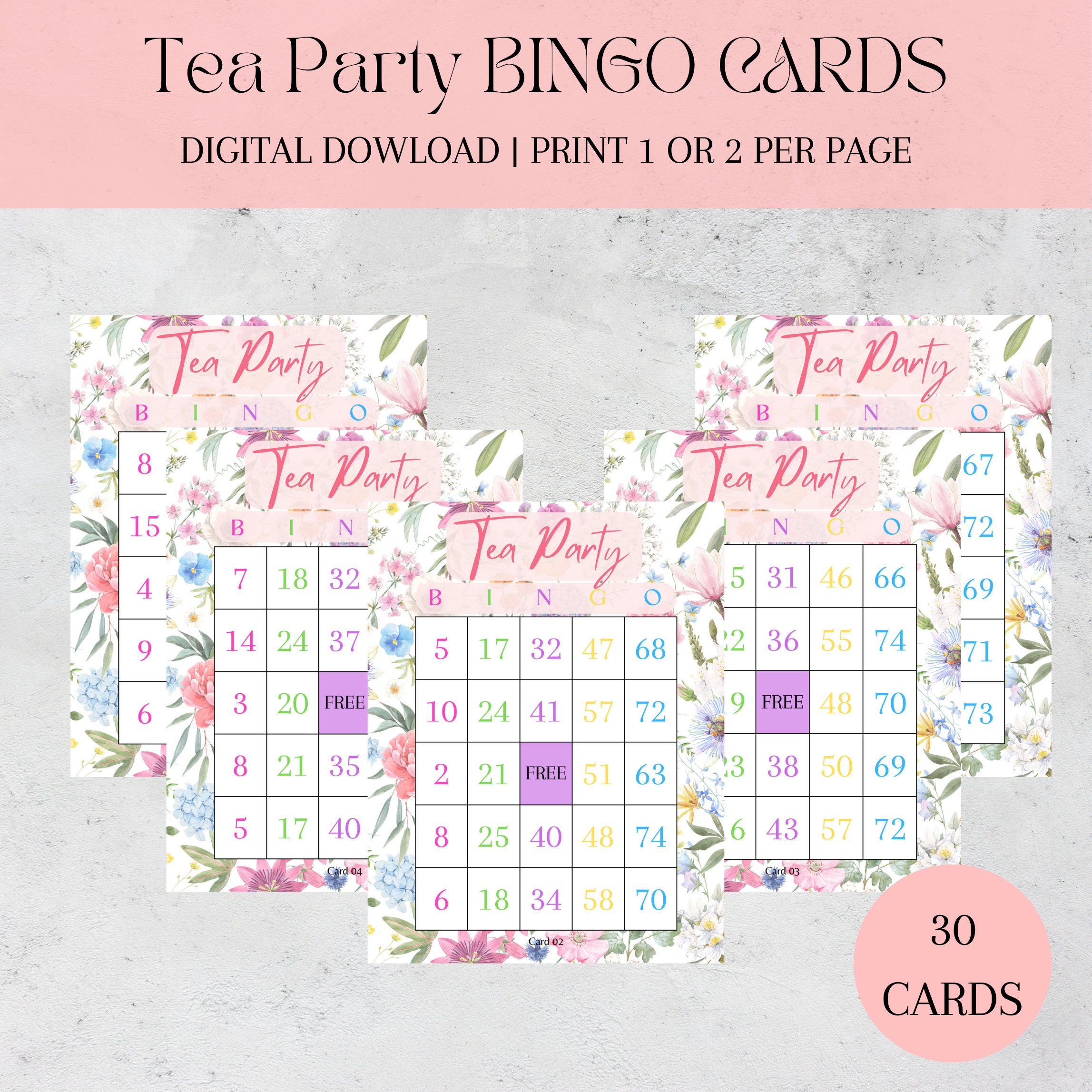 Tea Party Bingo, 30 Printable Tea Party Bingo Cards, Tea Party Game ...