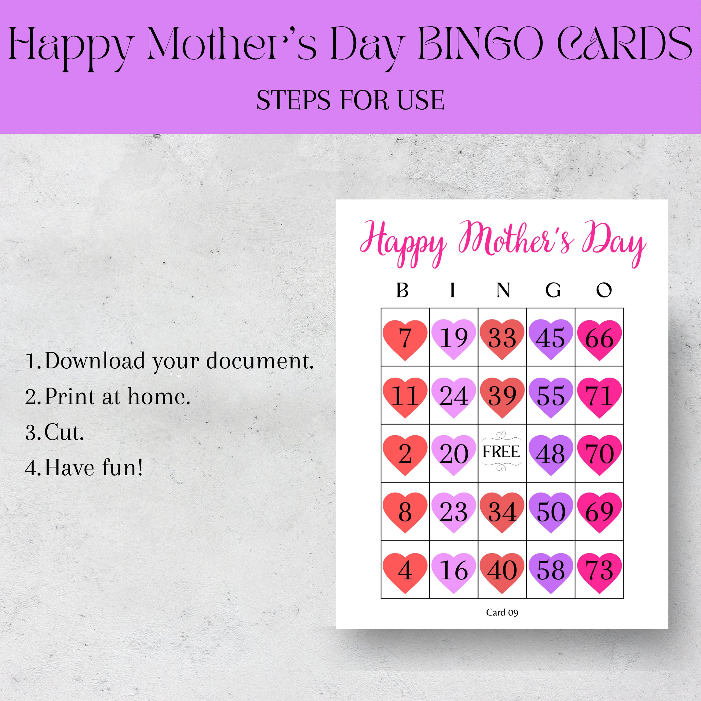 Mother's Day Bingo, 100 Mother's Day Bingo Cards, Printable Mother's ...