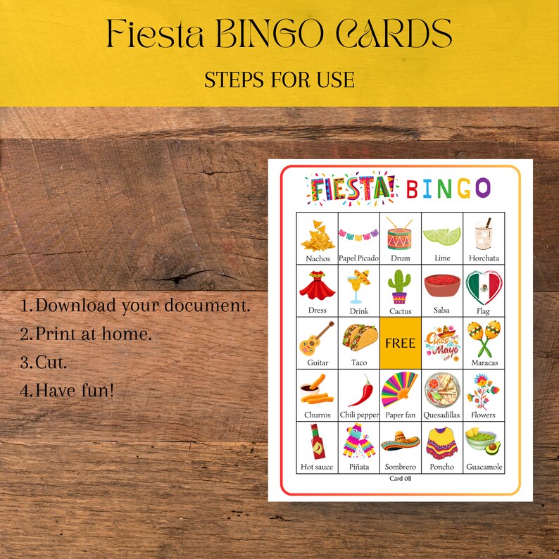 Fiesta Bingo, 30 Printable Fiesta Bingo Cards, Fiesta Activity for Kids ...