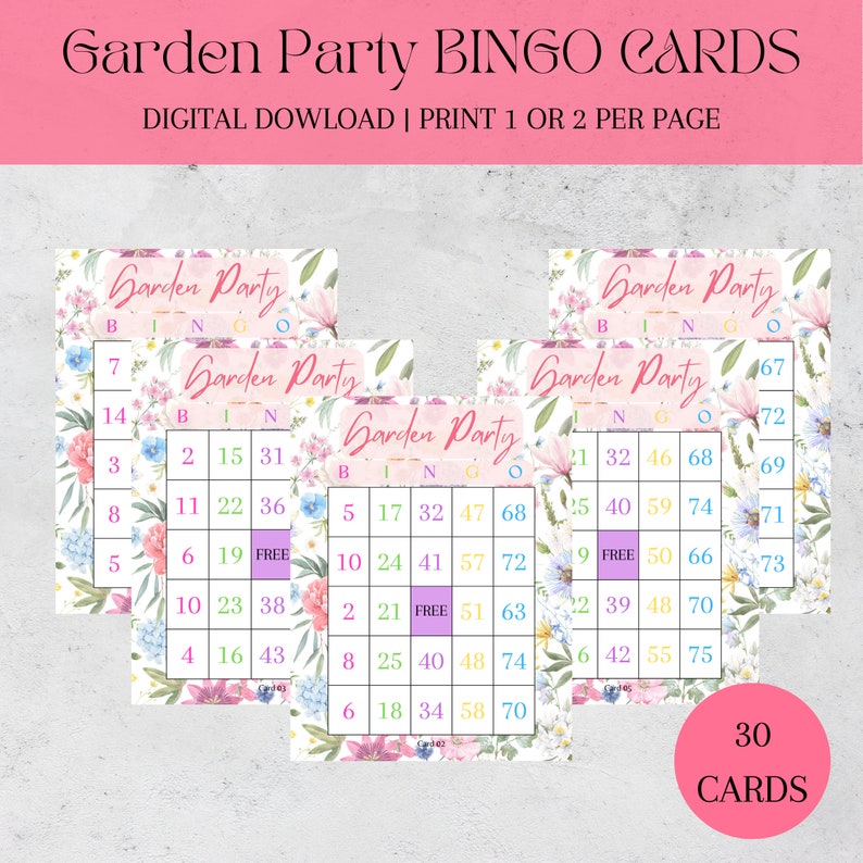 Garden Party Bingo, 30 Printable Garden Bingo Cards, Tea Party Game ...