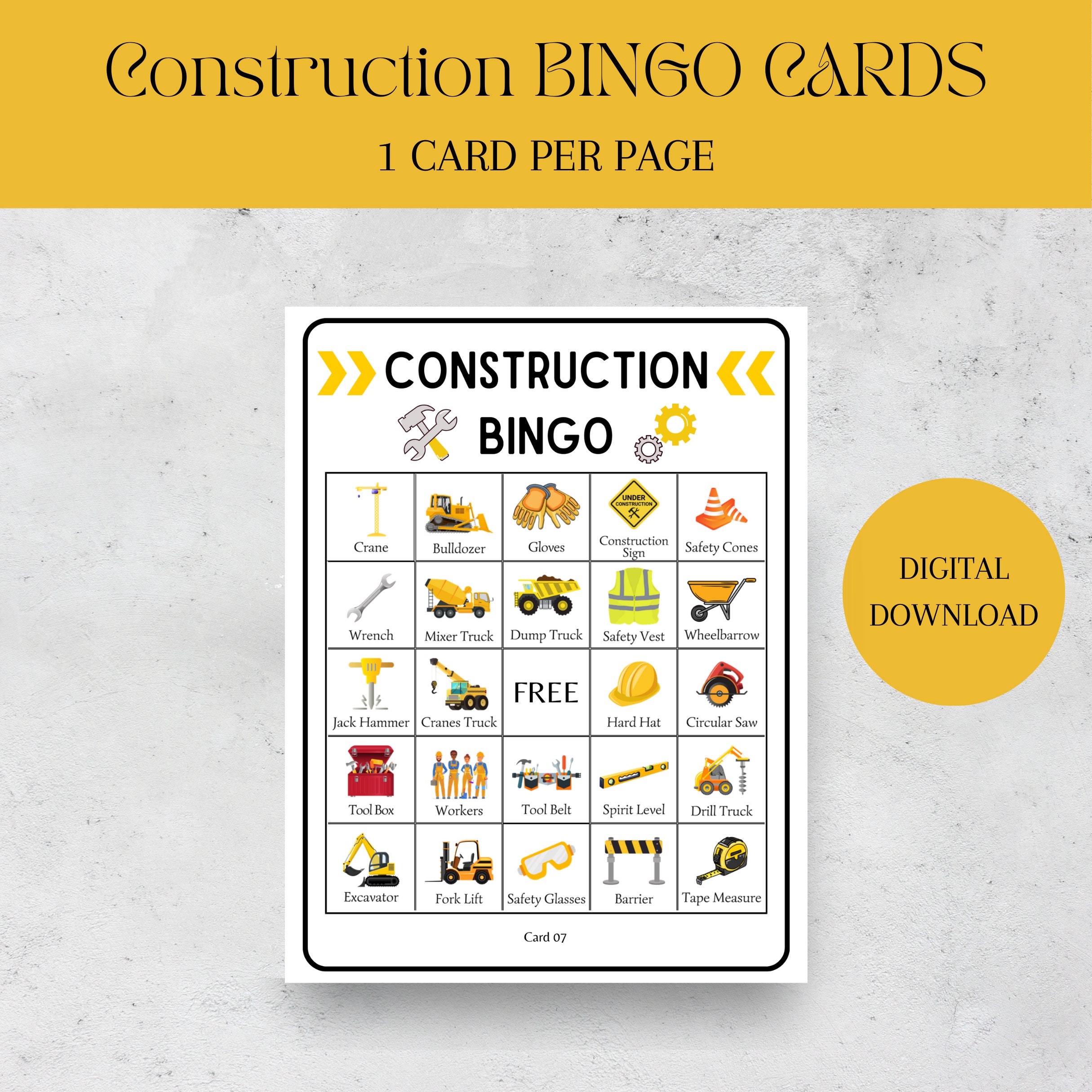 Construction Bingo, 30 Construction Bingo Cards, Construction Birthday ...