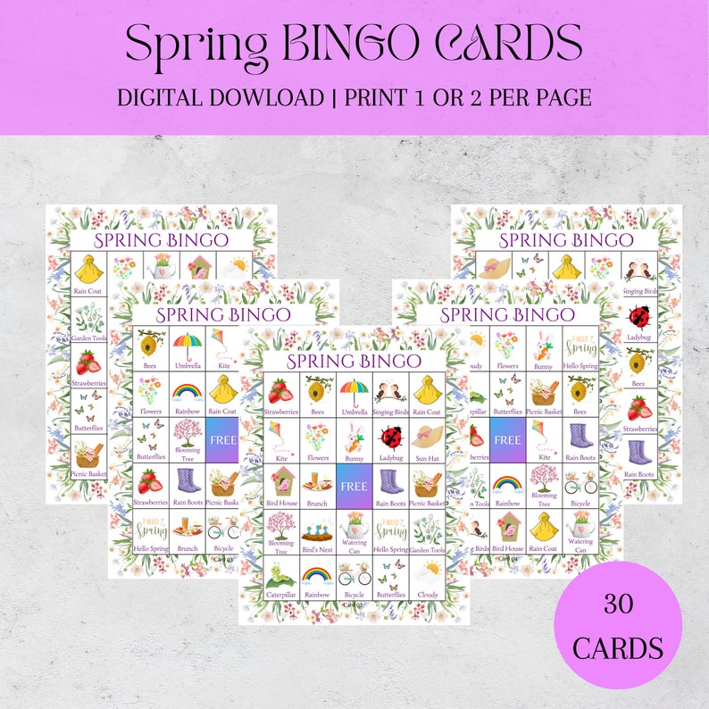 Printable Spring Bingo, 30 Spring Bingo Cards, Spring Bingo Kids ...