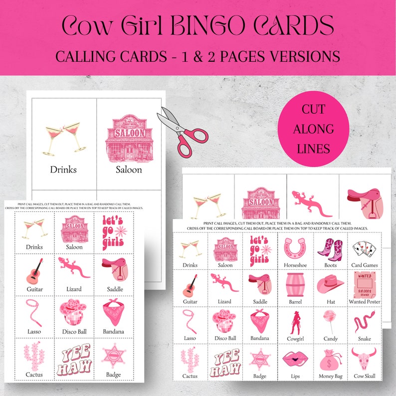 Cow Girl Bingo Cards, Printable Cow Girl Party Game, Nash Bash ...