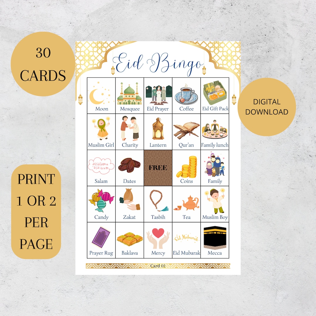Eid Bingo Cards, 30 Printable Bingo Cards, Printable Bingo, Eid Bingo ...