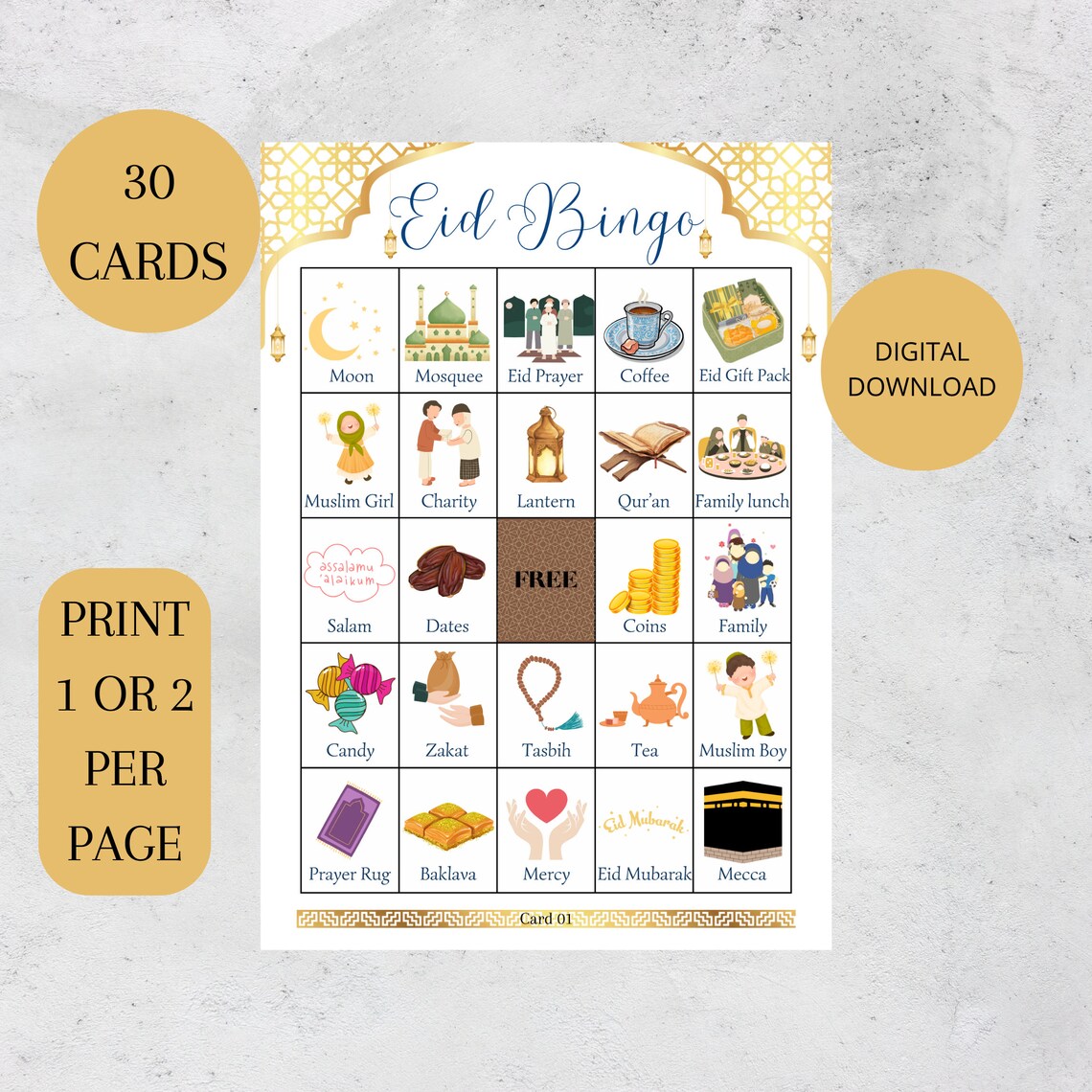 Eid Bingo Cards, 30 Printable Bingo Cards, Printable Bingo, Eid Bingo ...