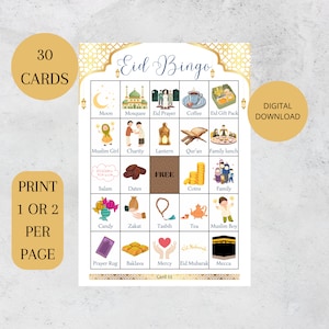 Eid Al-adha Bingo Cards, 30 Printable Bingo Cards, Printable Bingo, Eid ...