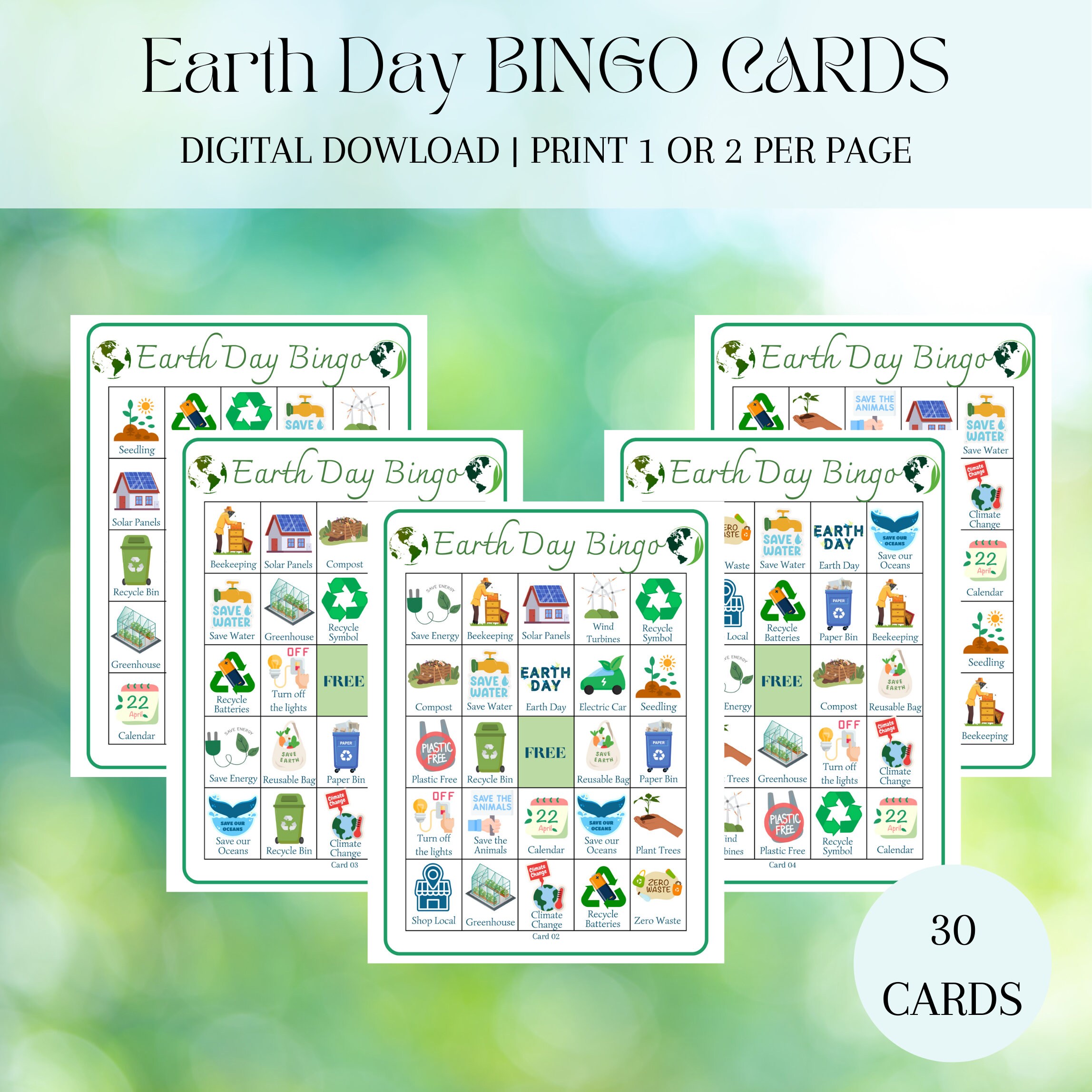 Earth Day Bingo, Earth Day Game, Earth Day Party Activity, Earth Day ...