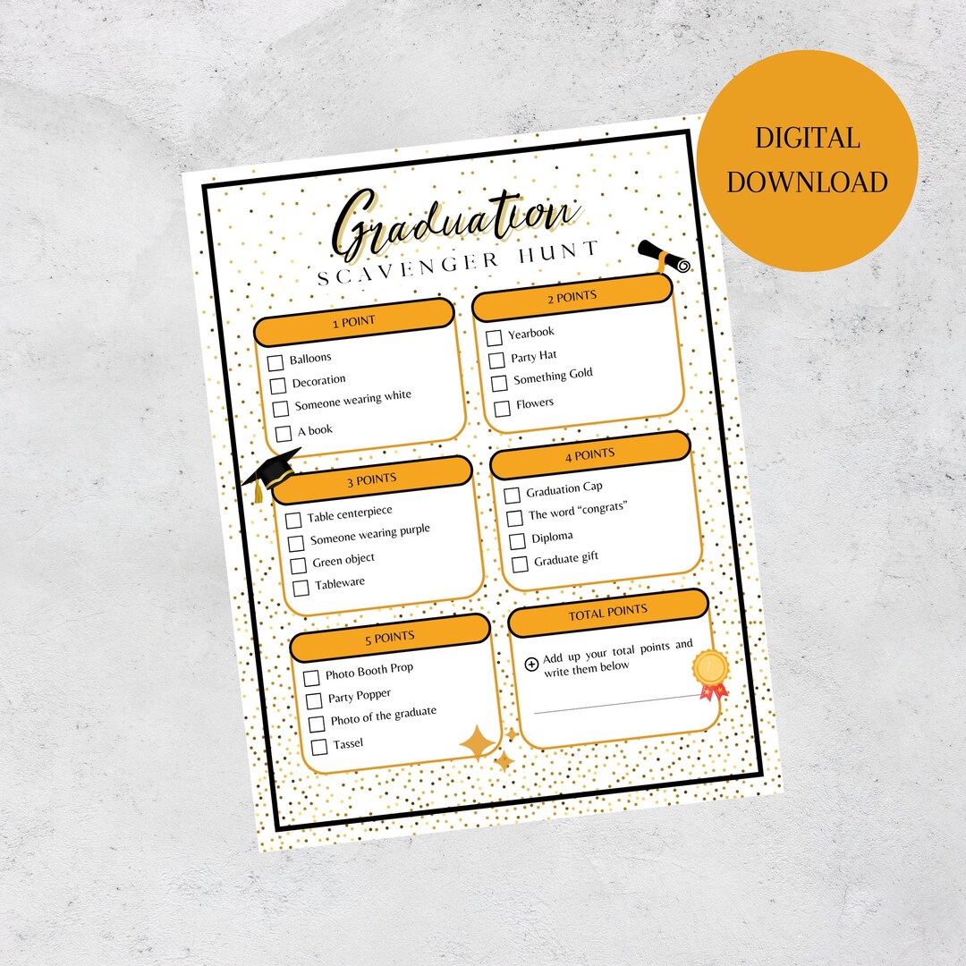 Graduation Games Scavenger Hunt, Printable Treasure Hunt for Graduation ...