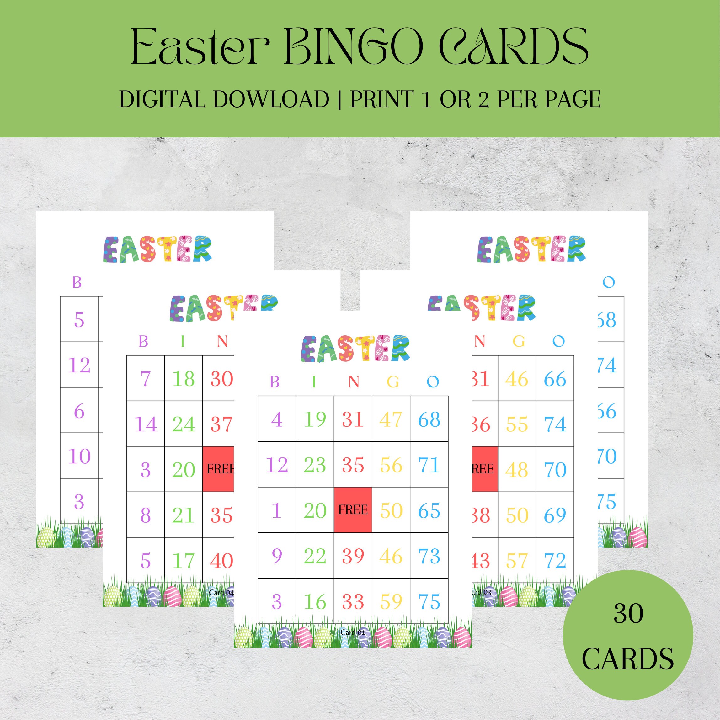 Easter Bingo 30 Printable Easter Bingo Cards Easter Activity for Kids ...