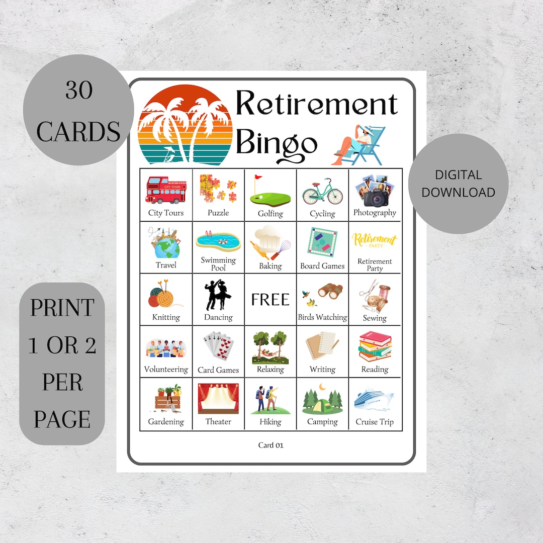 Retirement Bingo, 30 Retirement Bingo Cards, Retirement Activity ...