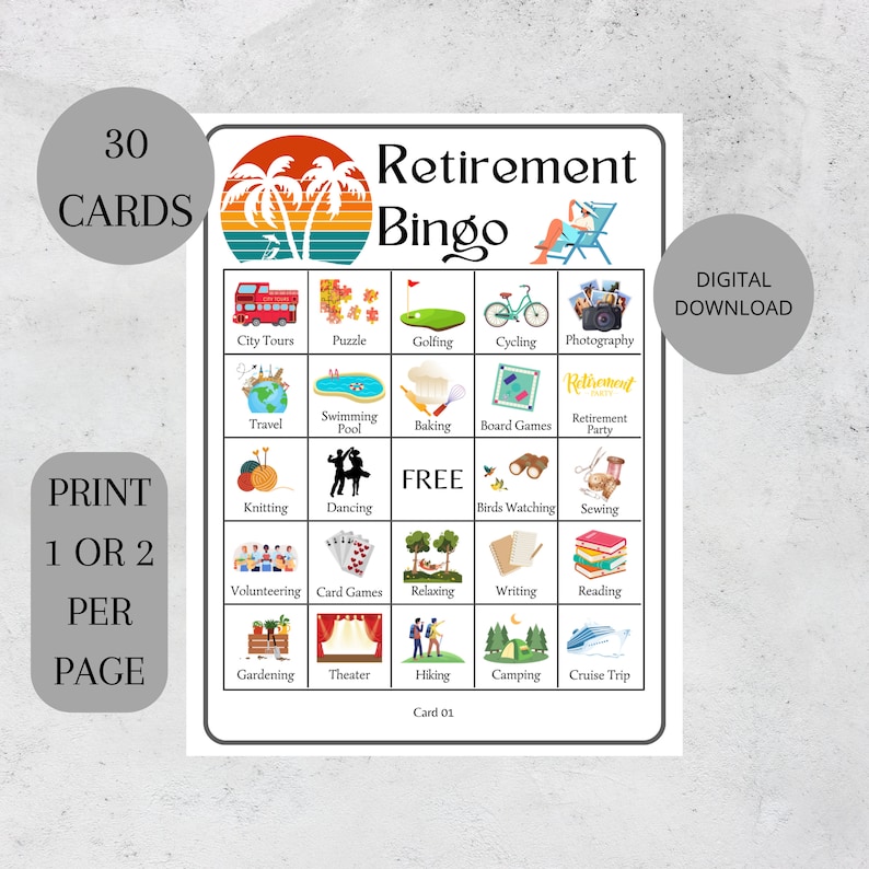 Retirement Bingo, 30 Retirement Bingo Cards, Retirement Activity ...
