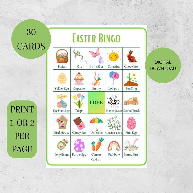 Easter Bingo 30 Printable Easter Bingo Cards Easter Activity for Kids ...