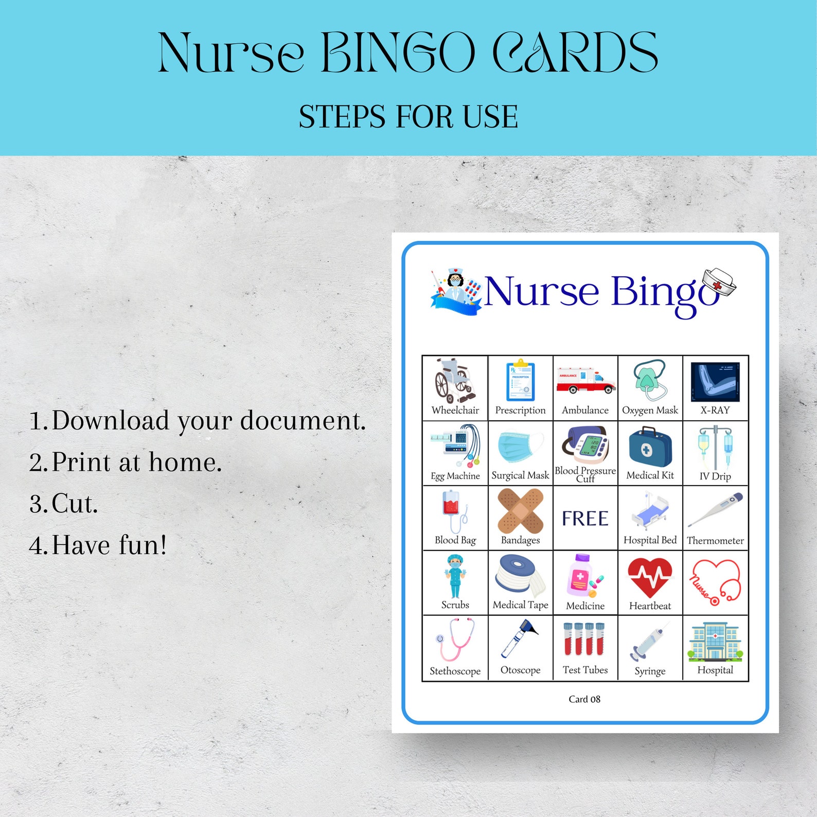Nurse Bingo, 30 Printable Nurse Bingo Cards, Medical Bingo, Doctor ...