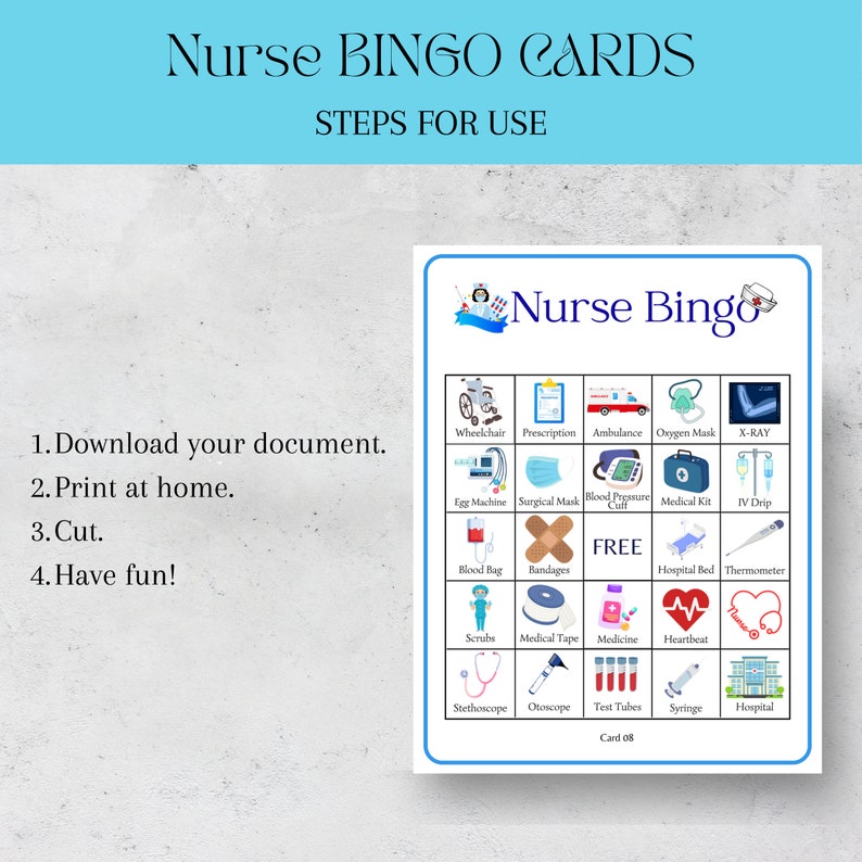 Nurse Bingo, 30 Printable Nurse Bingo Cards, Medical Bingo, Doctor ...