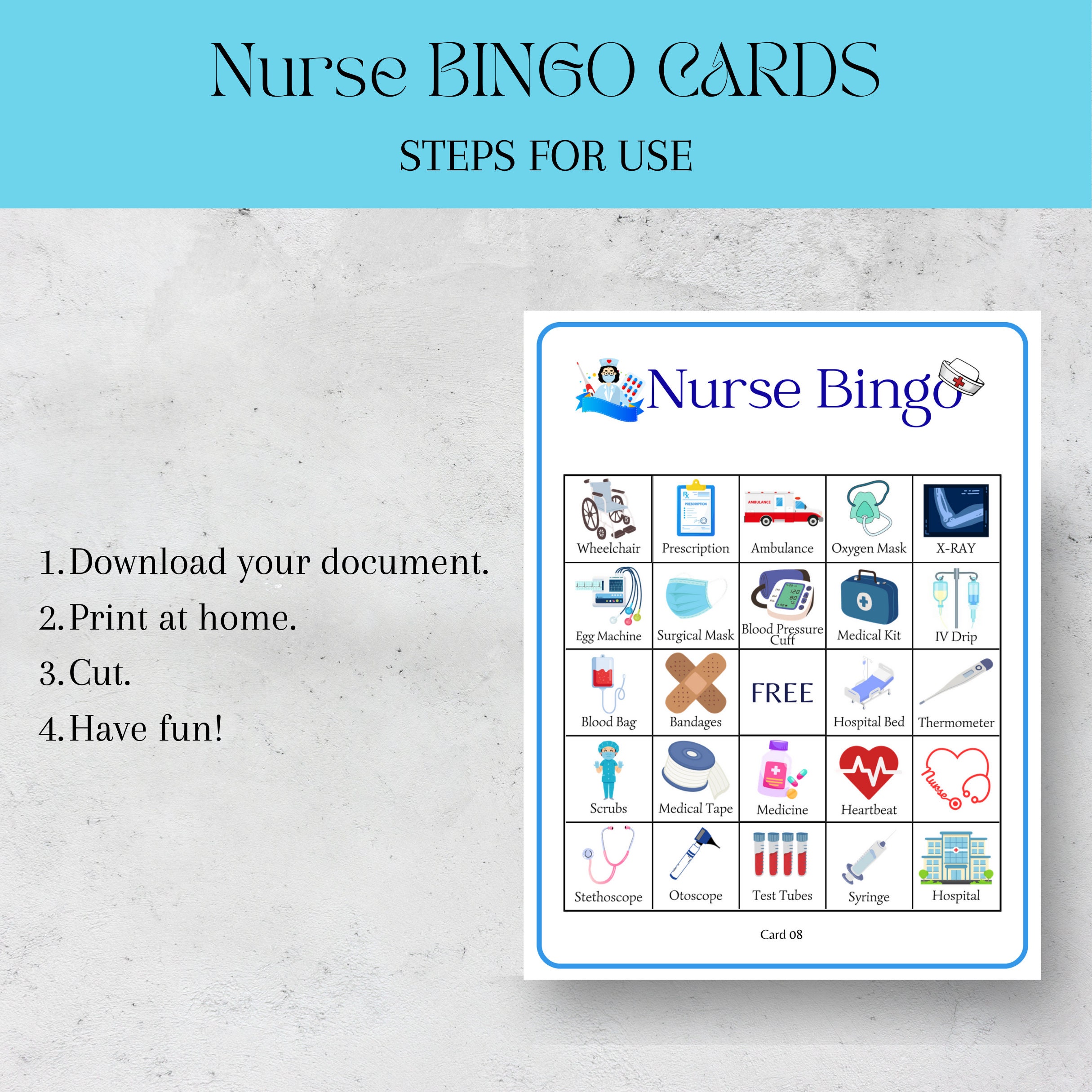 Nurse Bingo, 30 Printable Nurse Bingo Cards, Medical Bingo, Doctor ...