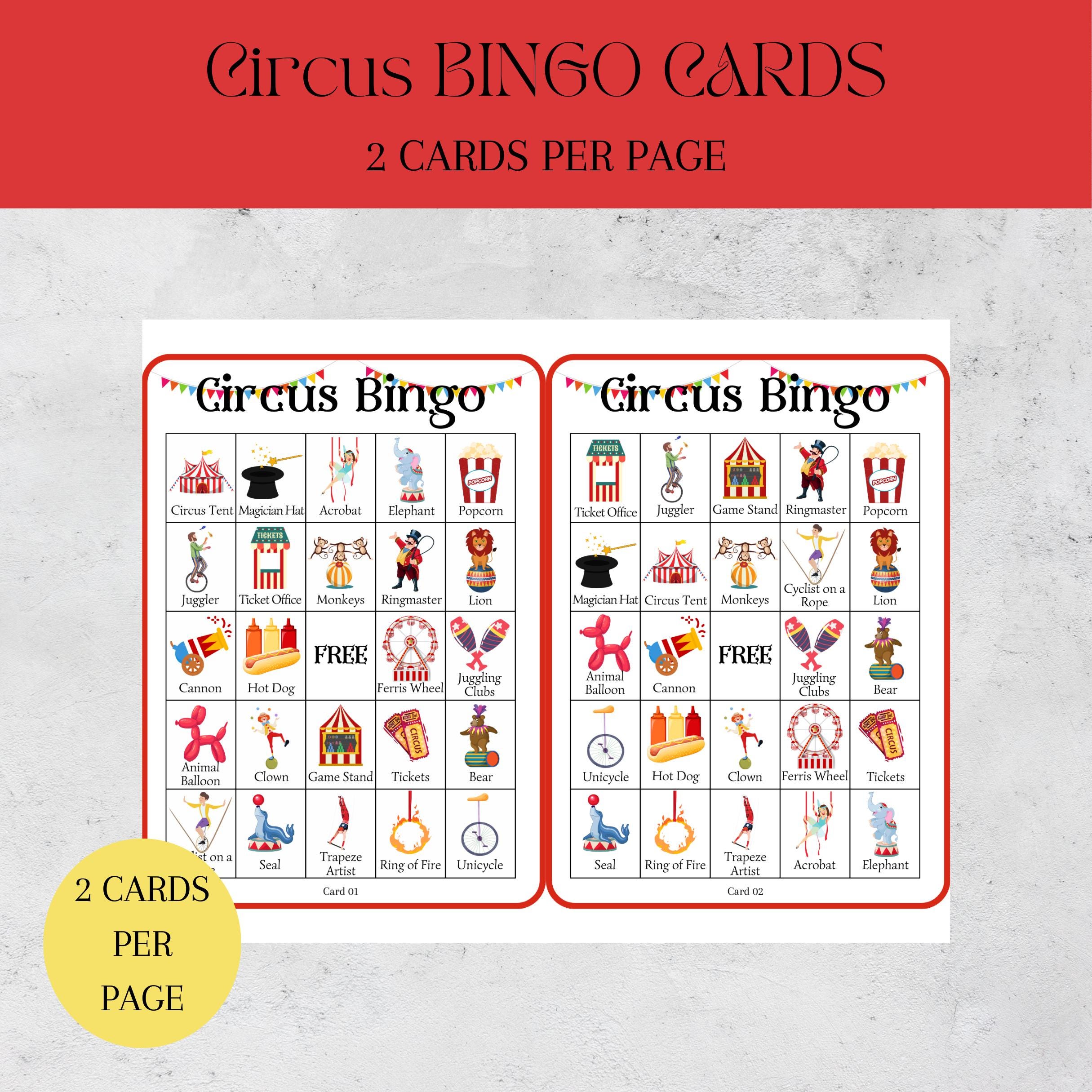 Circus Bingo, 30 Printable Circus Bingo Cards, Circus Party Game ...