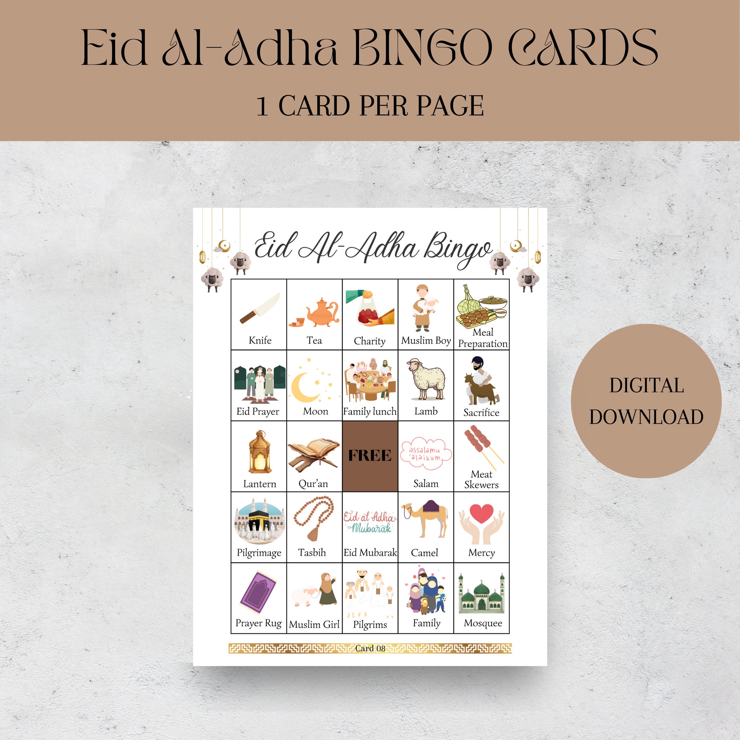 Eid Al-adha Bingo Cards, 30 Printable Bingo Cards, Printable Bingo, Eid ...