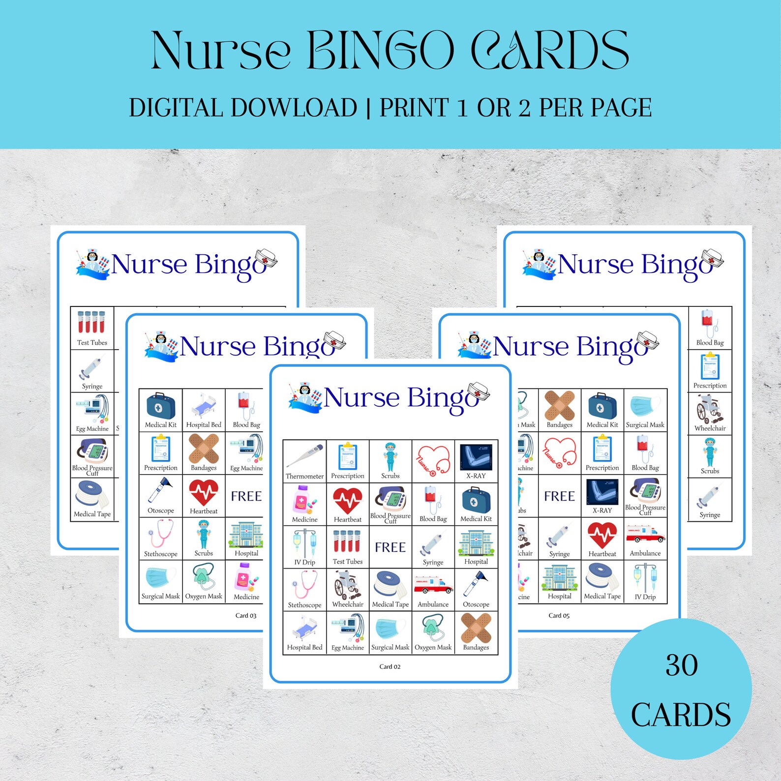 Nurse Bingo, 30 Printable Nurse Bingo Cards, Medical Bingo, Doctor ...