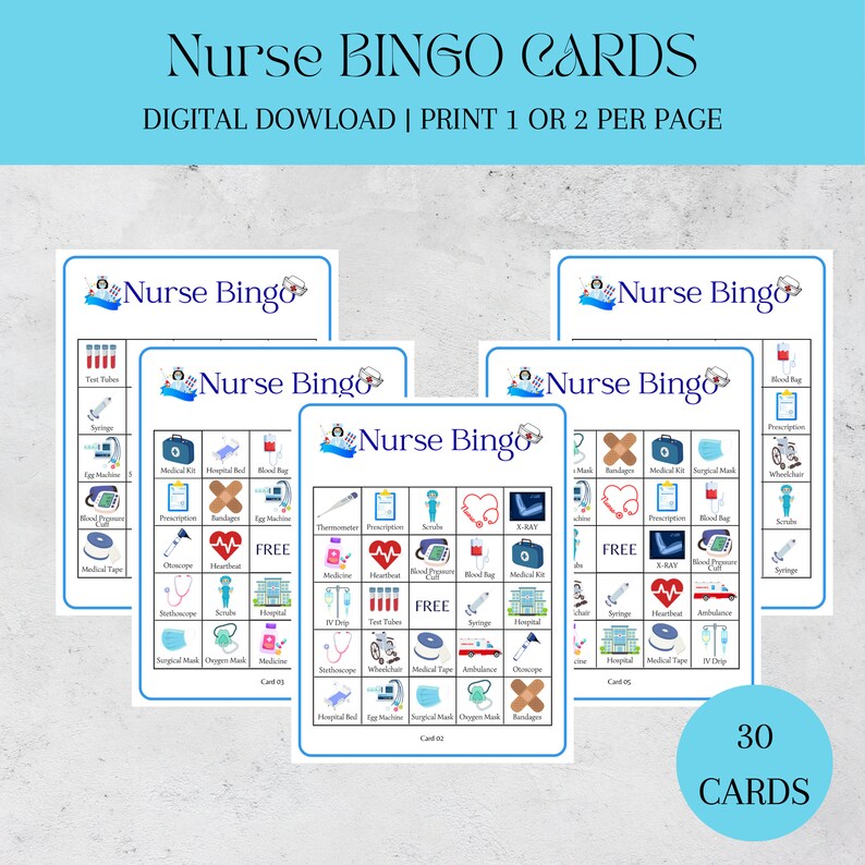 Nurse Bingo, 30 Printable Nurse Bingo Cards, Medical Bingo, Doctor ...