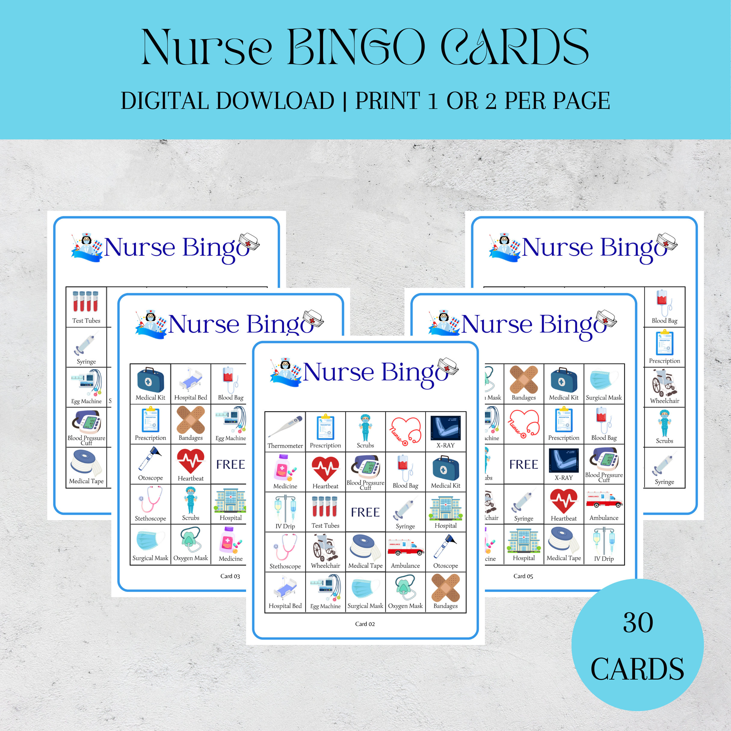 Nurse Bingo, 30 Printable Nurse Bingo Cards, Medical Bingo, Doctor ...