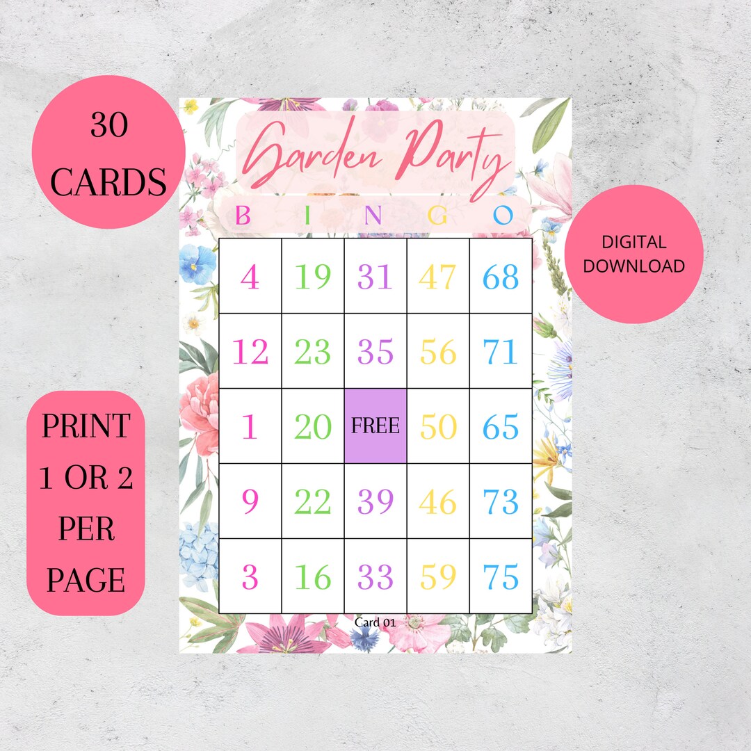 Garden Party Bingo, 30 Printable Garden Bingo Cards, Tea Party Game ...